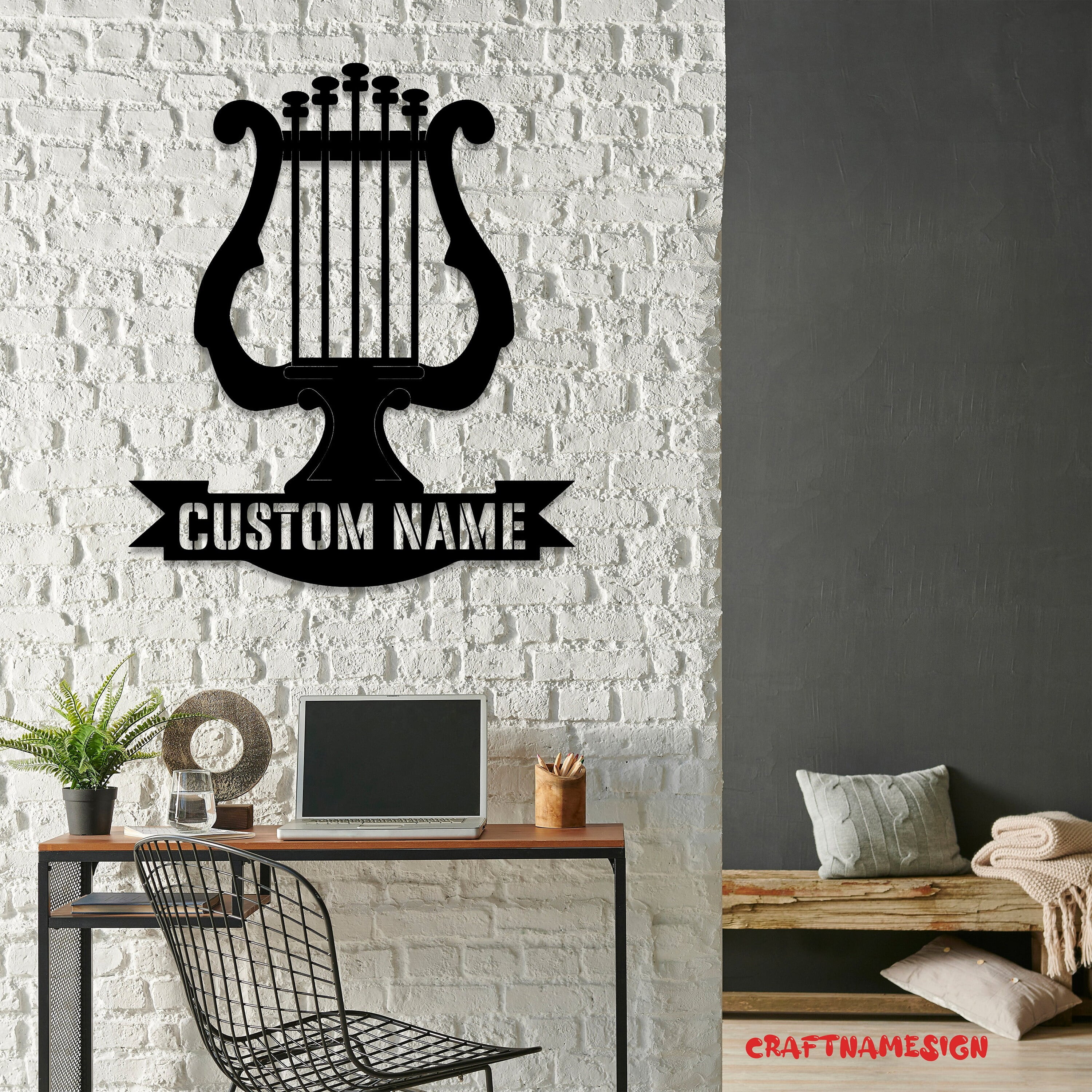 Craftnamesign Custom Harp Musical Metal Wall Art LED Light ...