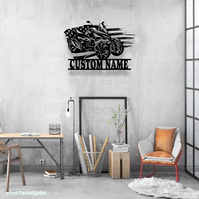 Craftnamesign Custom US Three Wheel Motorcycle Metal Wall Art LED Light ...