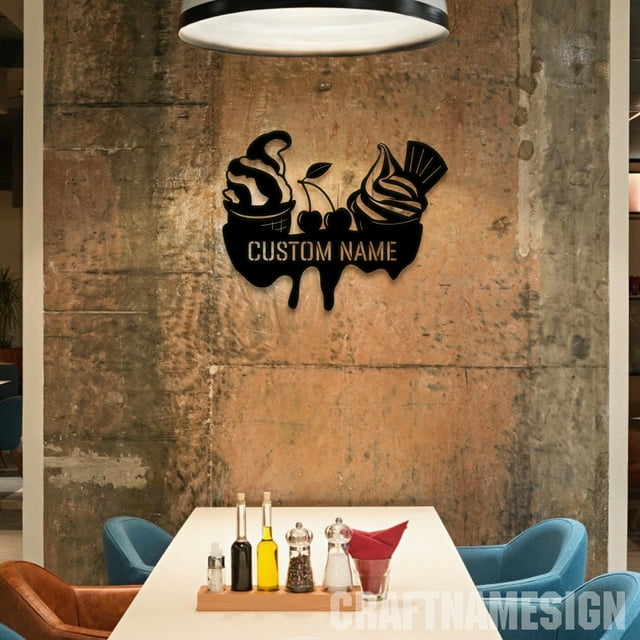 Craftnamesign Personalized Ice Cream Metal Wall Art LED Lights, Custom ...