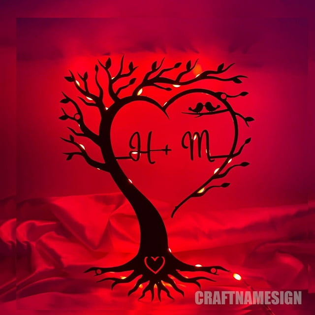 Craftnamesign Custom Unique Tree Heart & Names Metal Wall Art, Tree Of ...