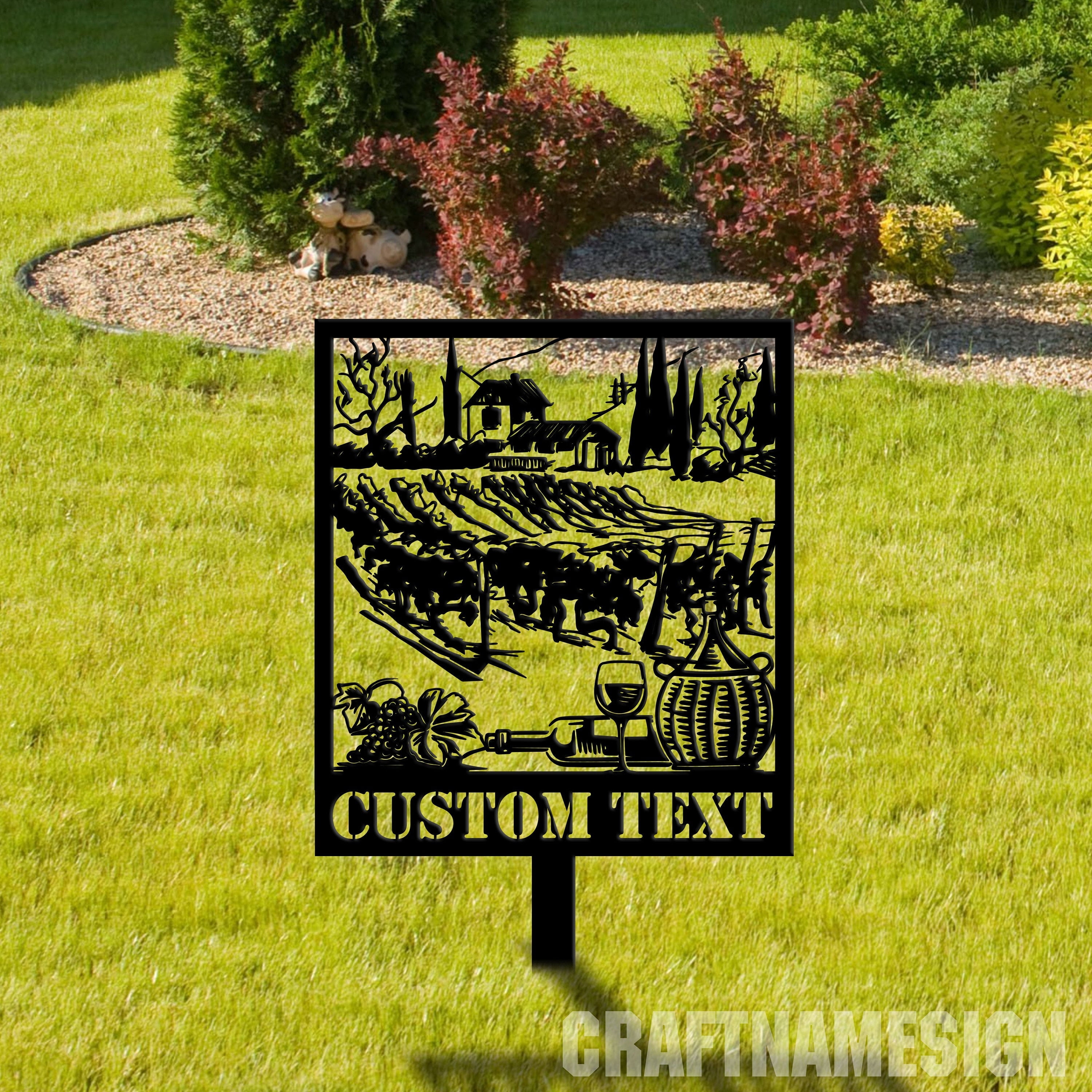 Craftnamesign Custom Vineyard Garden Metal With Stakes, Outdoor ...
