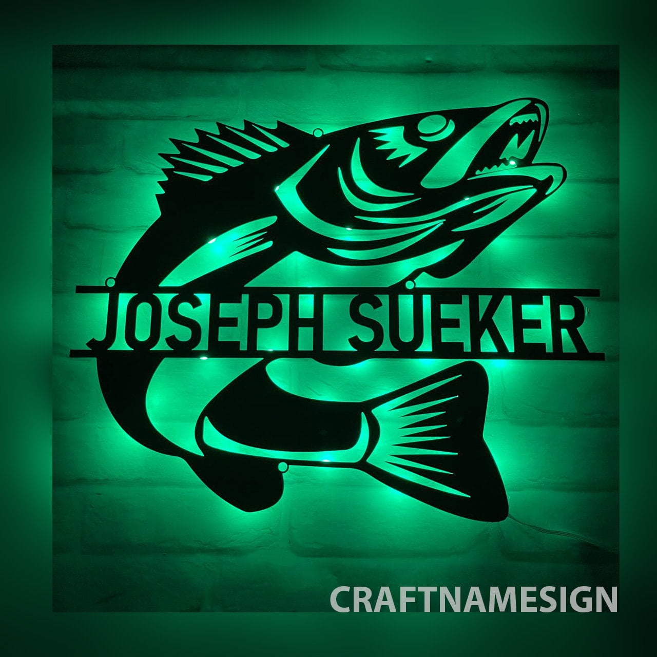 Craftnamesign Custom Walleye Fishing Metal Sign LED Lights, Fishing ...