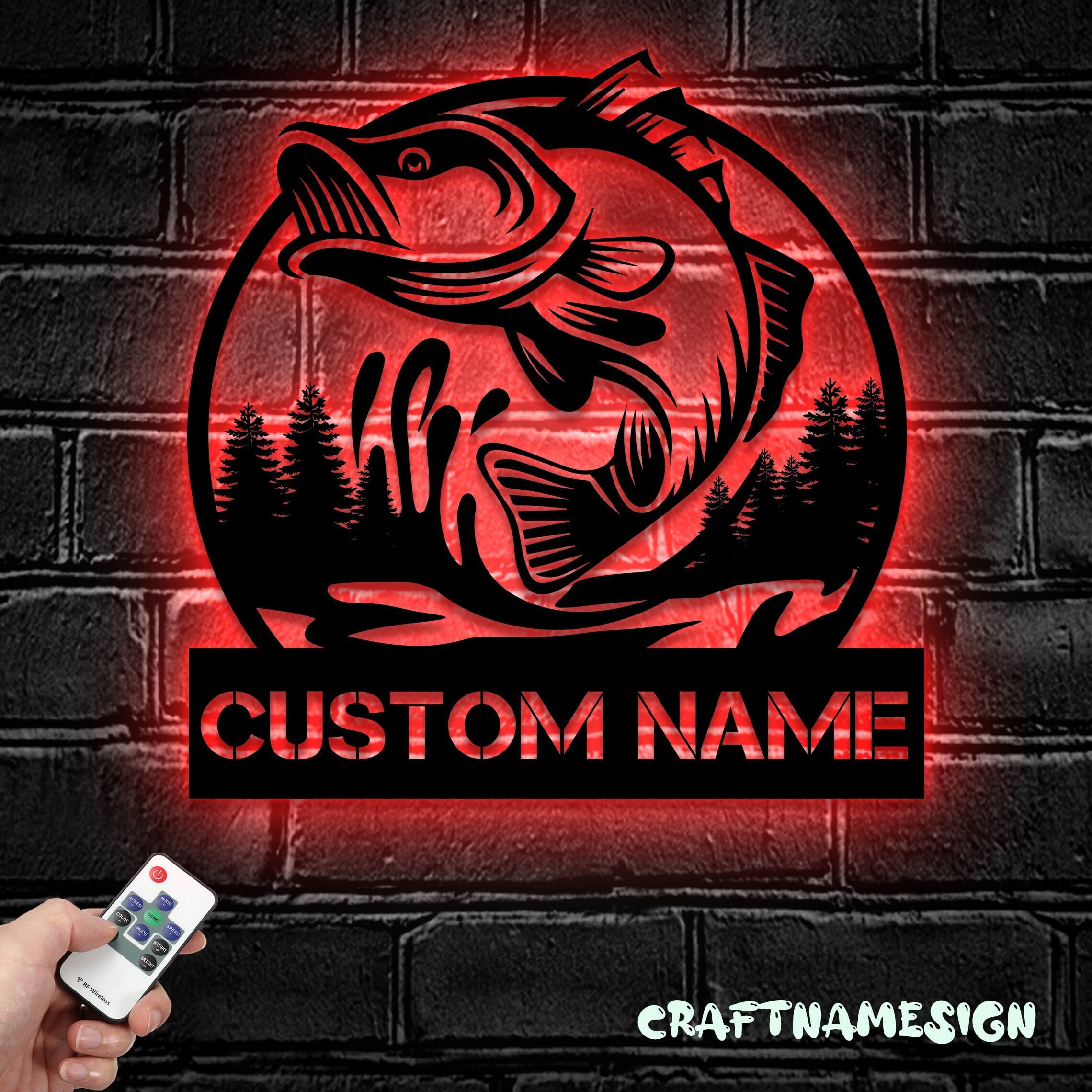 Craftnamesign Custom Walleye Fishing Metal Wall Art LED Light, Fishing ...