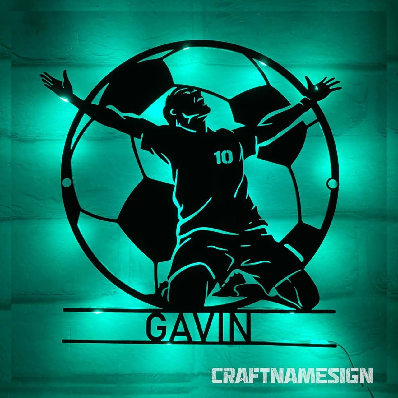 Craftnamesign Personalized Soccer Metal Wall Art Led Light, Custom ...