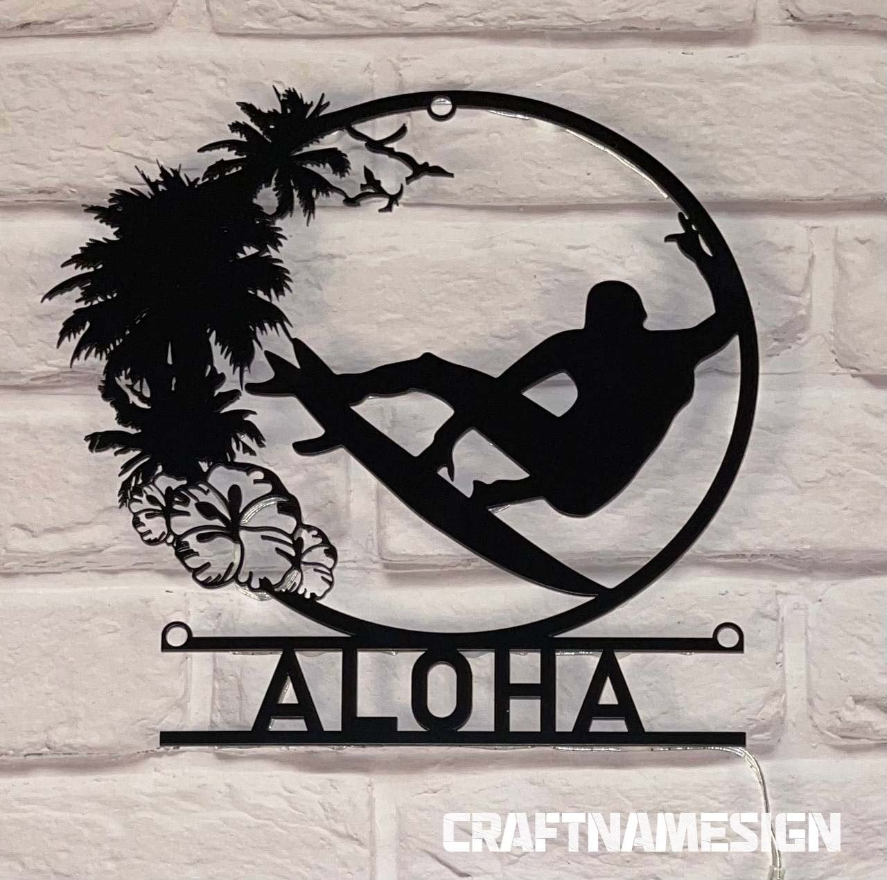 Craftnamesign Custom Wave Surfing Metal Wall Art LED Light, Custom ...
