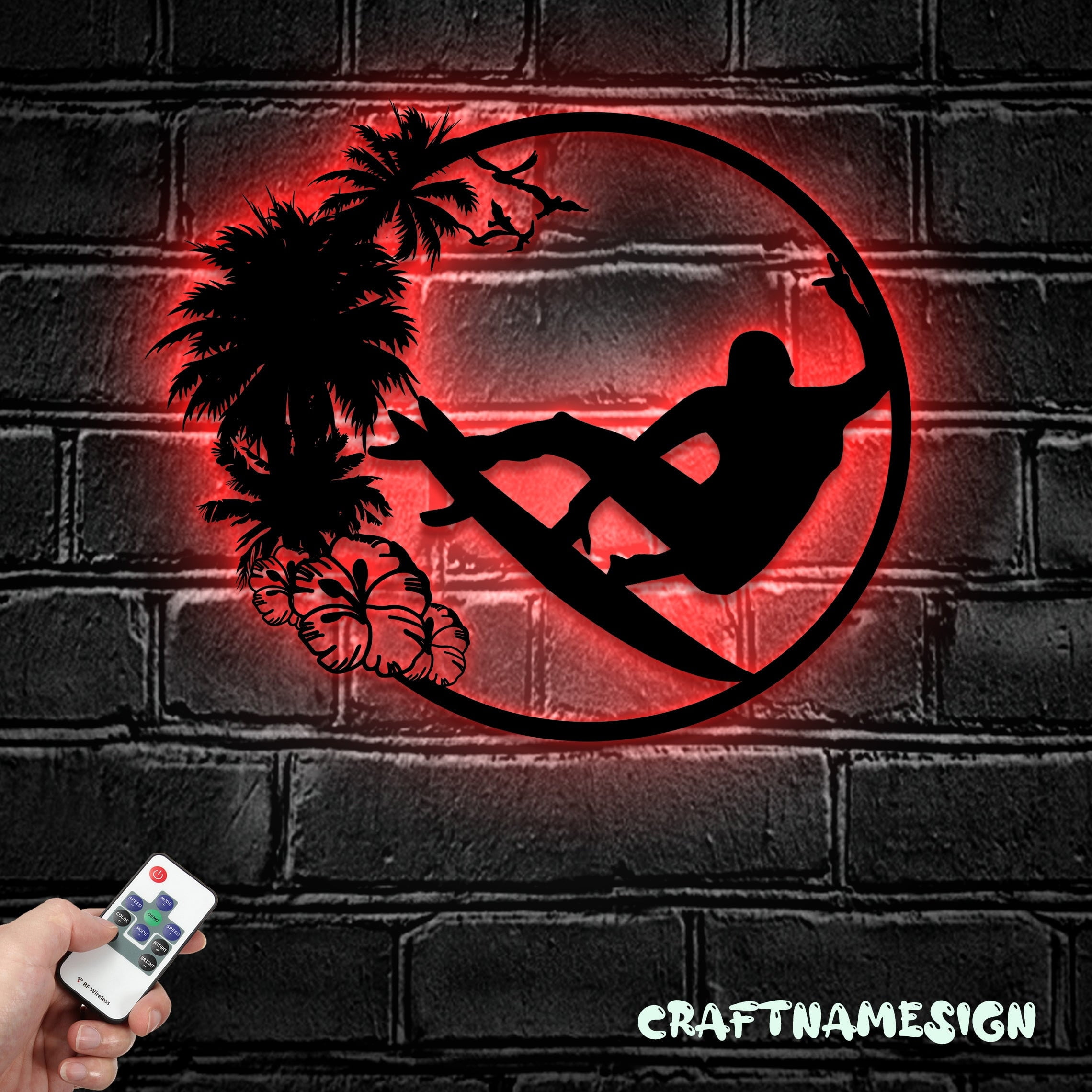 Craftnamesign Custom Wave Surfing Metal Wall Art LED Light, Custom Wave ...