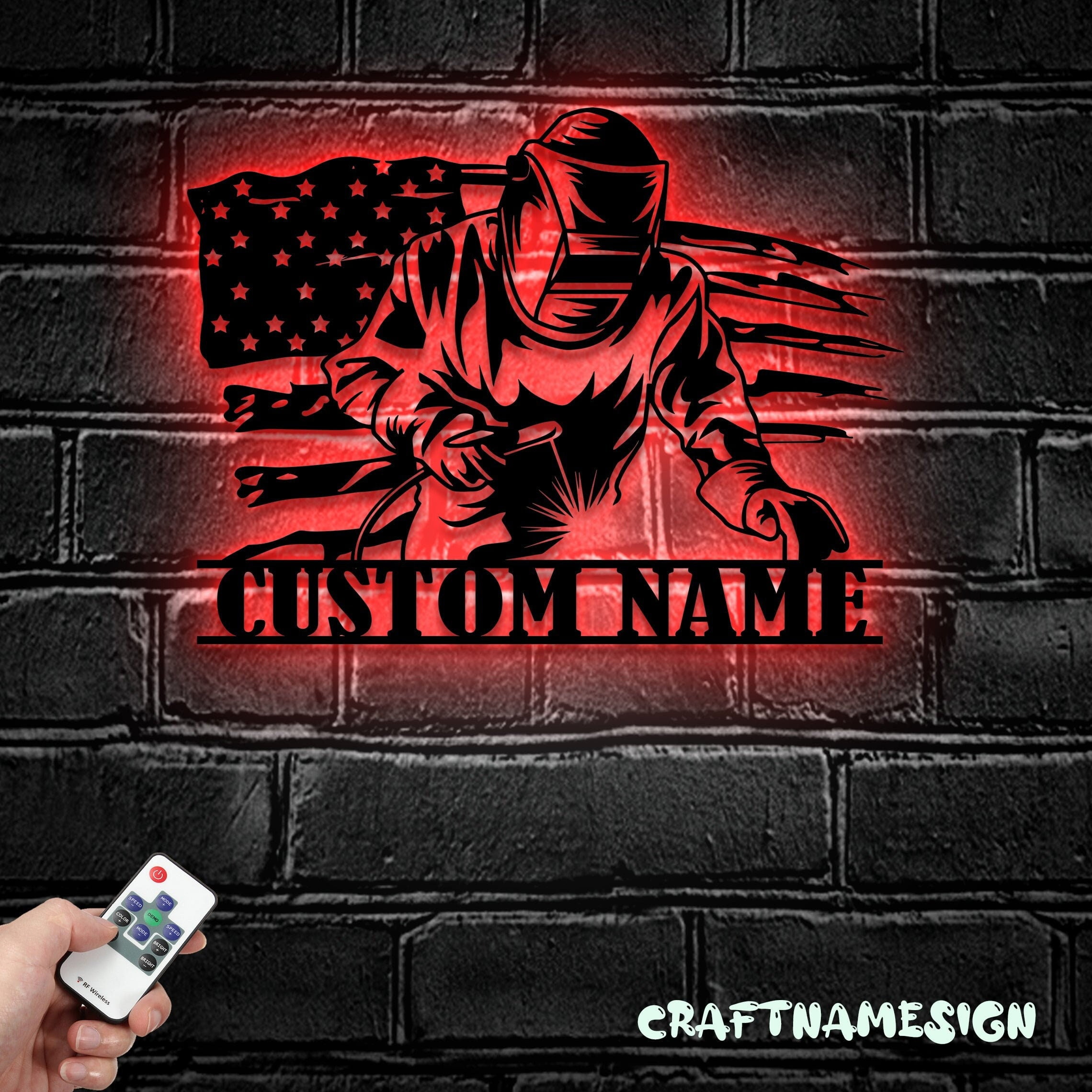 Craftnamesign Custom Welding US Flag Metal Wall Art LED Light ...