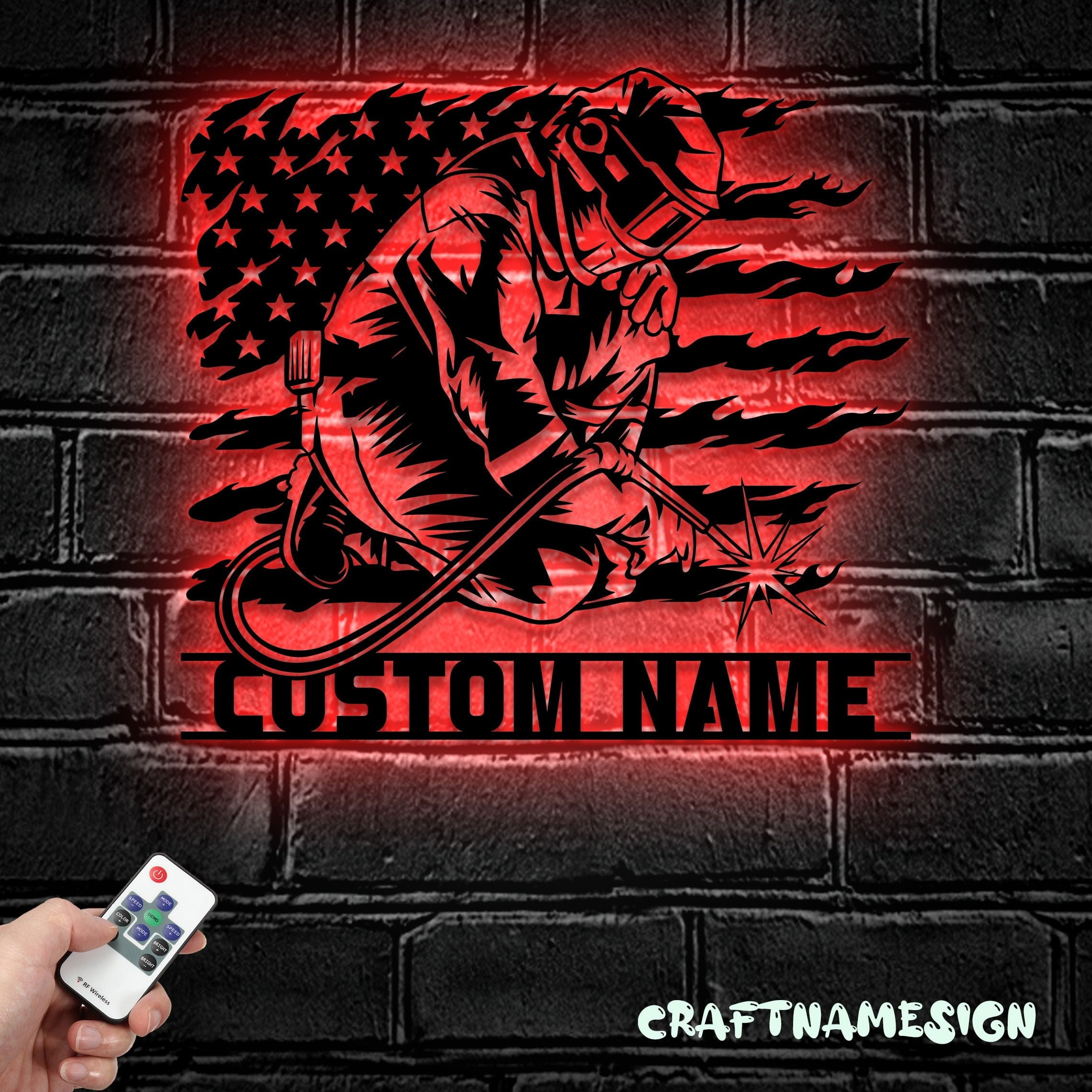 Craftnamesign Custom Welding US Flag Metal Wall Art LED Light ...