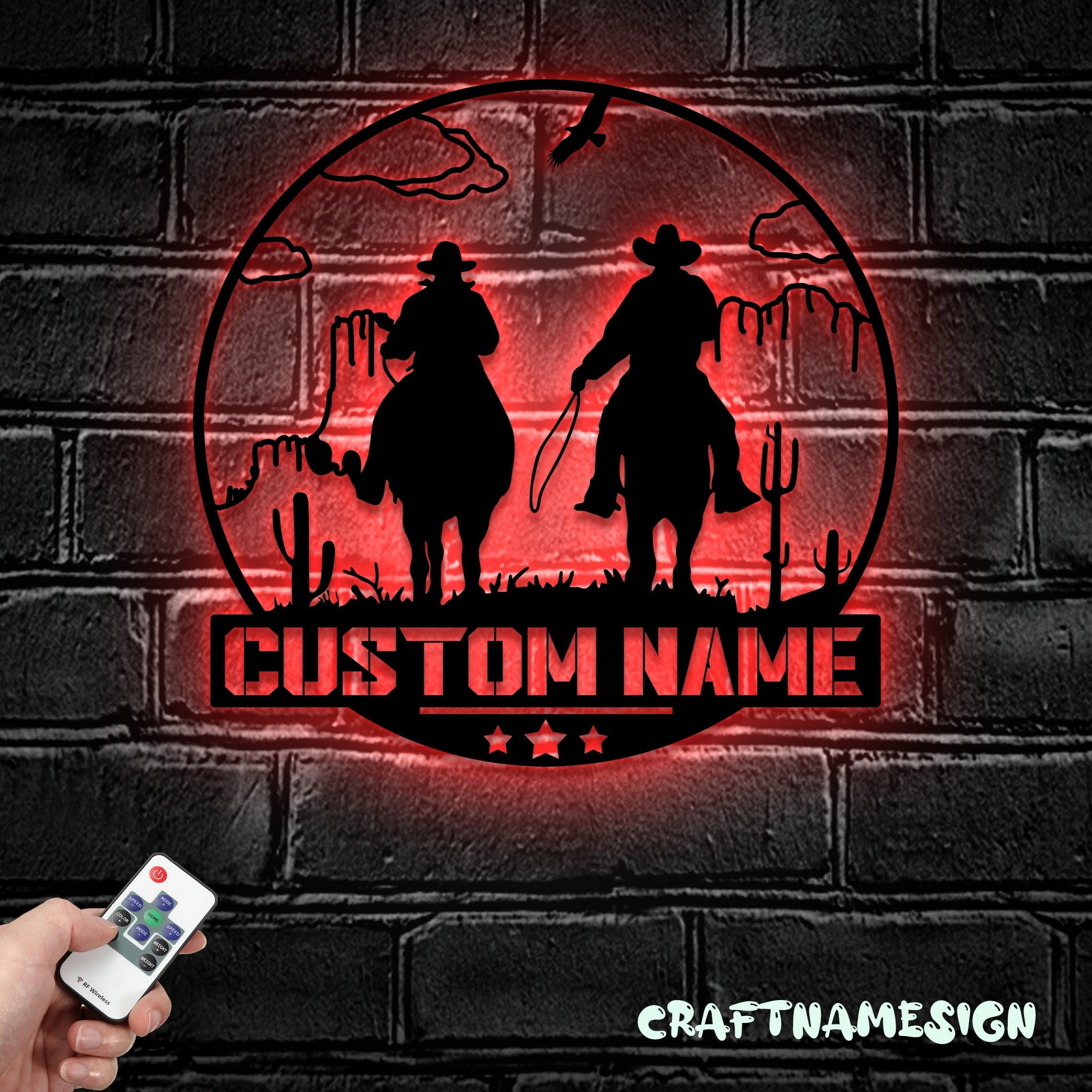 Craftnamesign Custom Western Cowboy Metal Wall Art LED Light, Cowboy ...