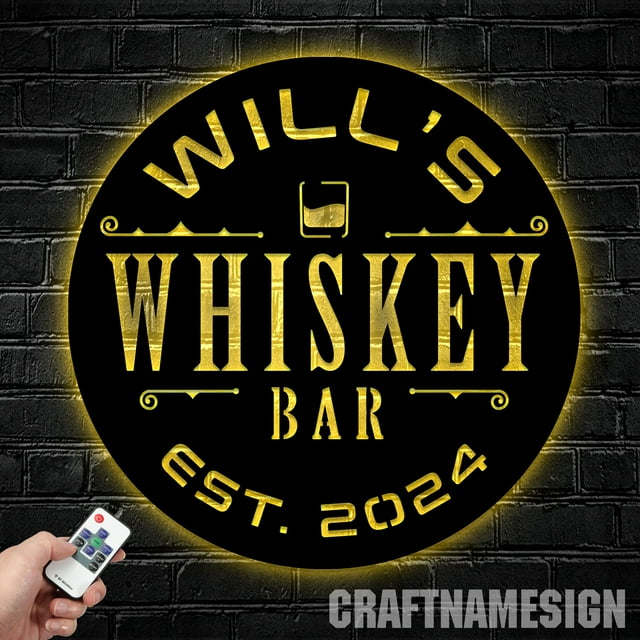 Craftnamesign Custom Whiskey Bar Metal Wall Art Light, Custom Home Bar ...