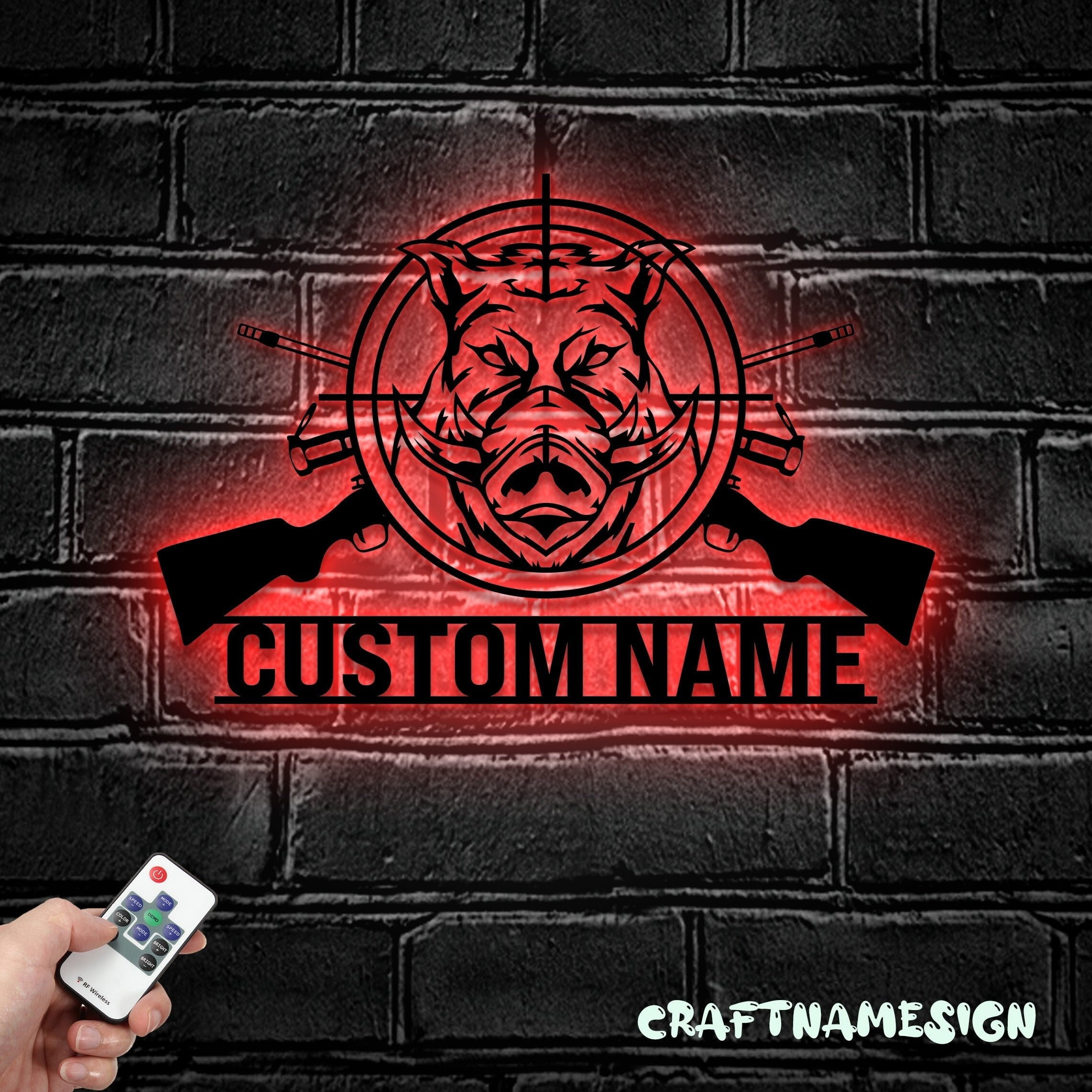 Craftnamesign Custom Wild Boar Hunting Metal Sign LED Light, Custom ...
