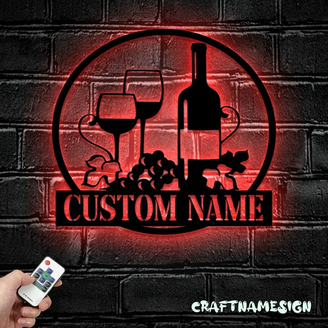 Craftnamesign Custom Wine Bar Metal Wall Art LED Light, Personalized ...