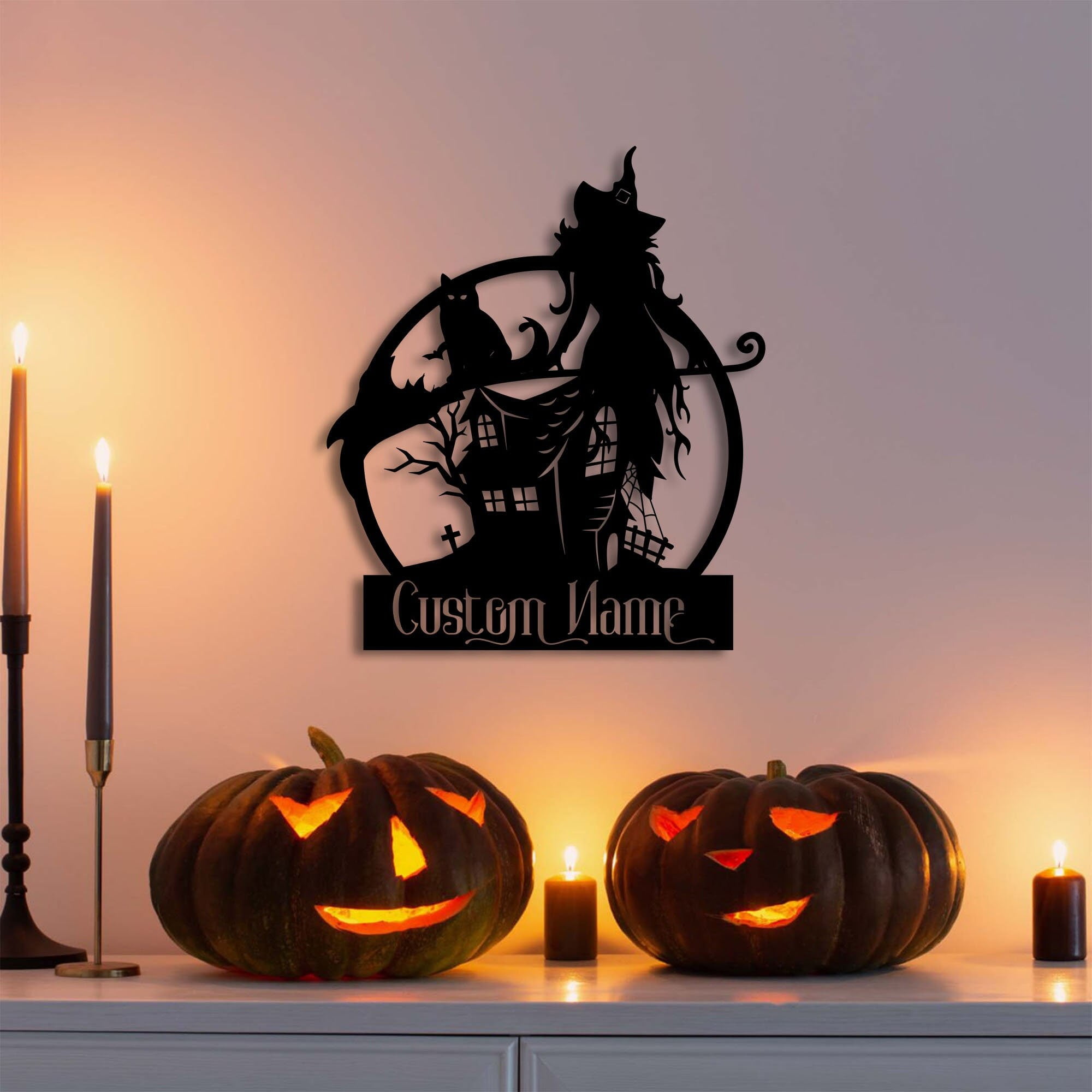 Craftnamesign Custom Witch Cat Metal Sign with Led Light, Cat With ...