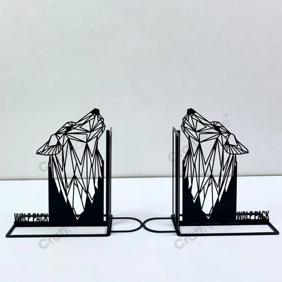 Craftnamesign Custom Wolf Geometric Bookends, Wolf Table Bookshelf ...