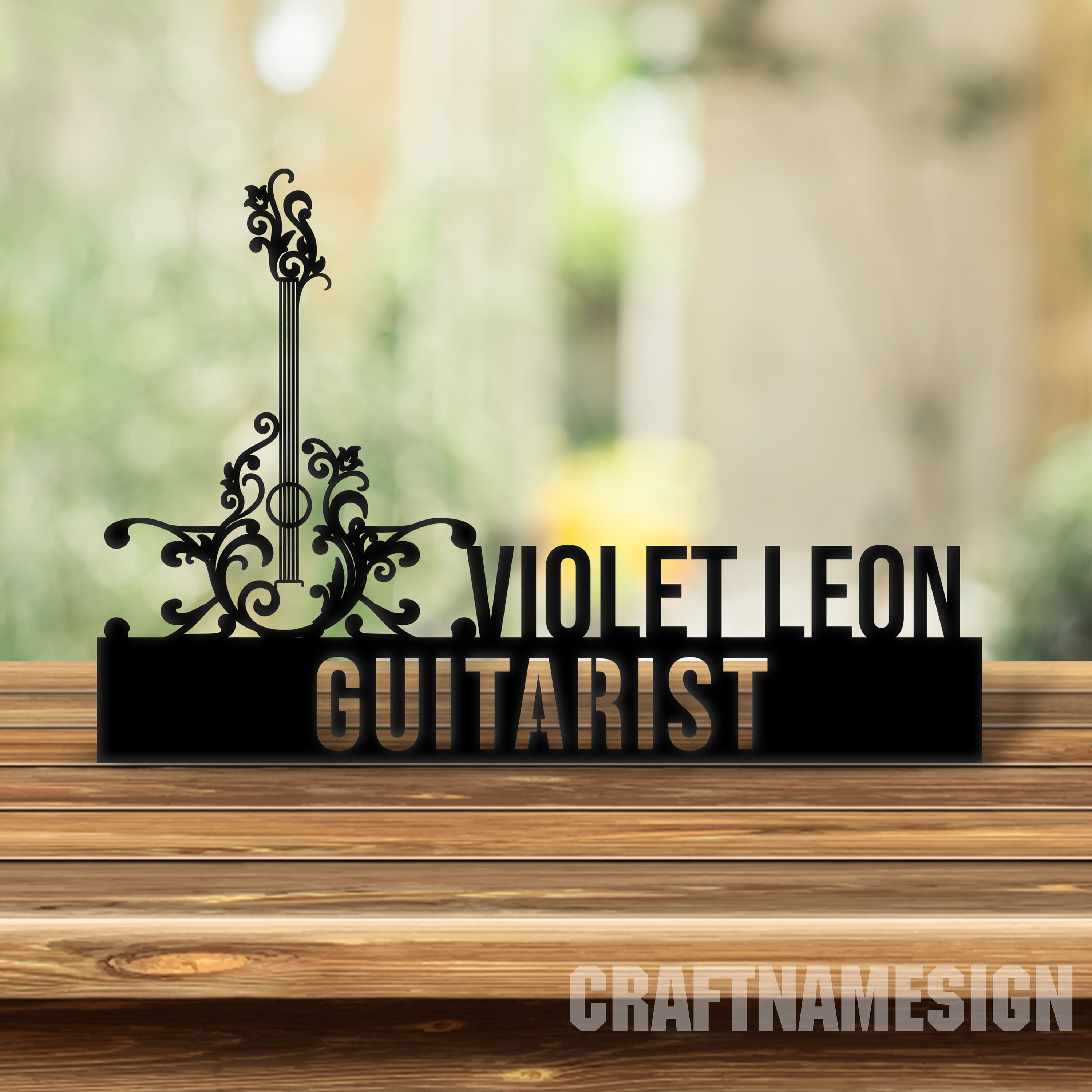 Craftnamesign Custom Wooden Acoustic Floral Guitar Player Name Plate ...