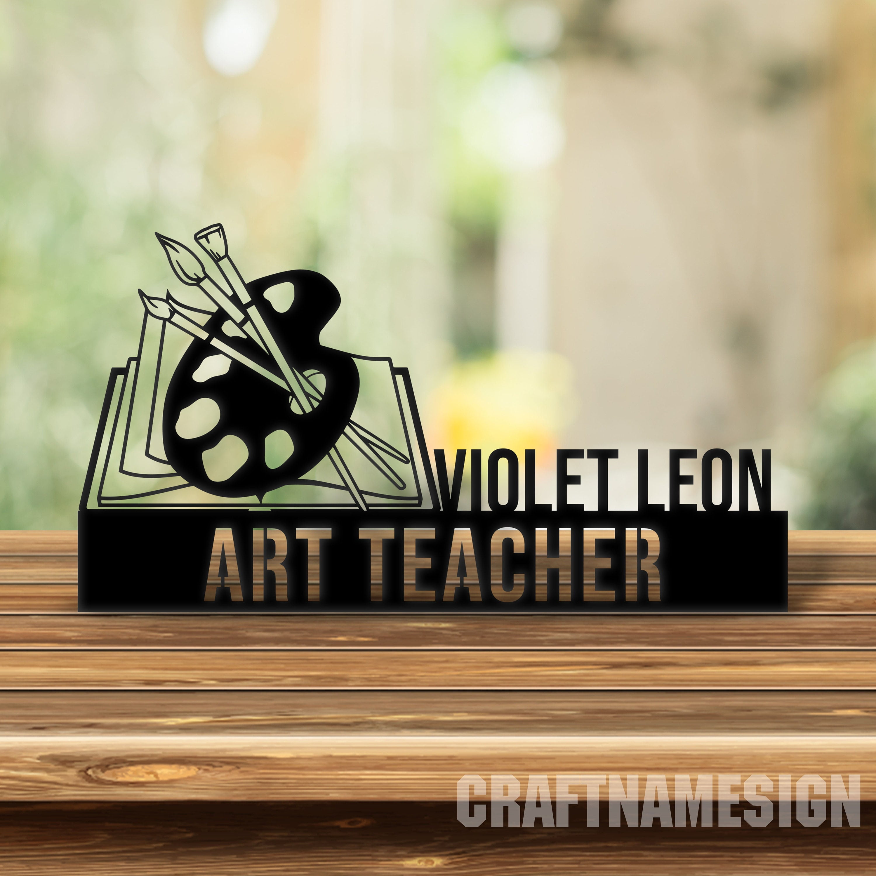 Craftnamesign Custom Wooden Art Teacher Desk Name Plate, Teacher Metal ...