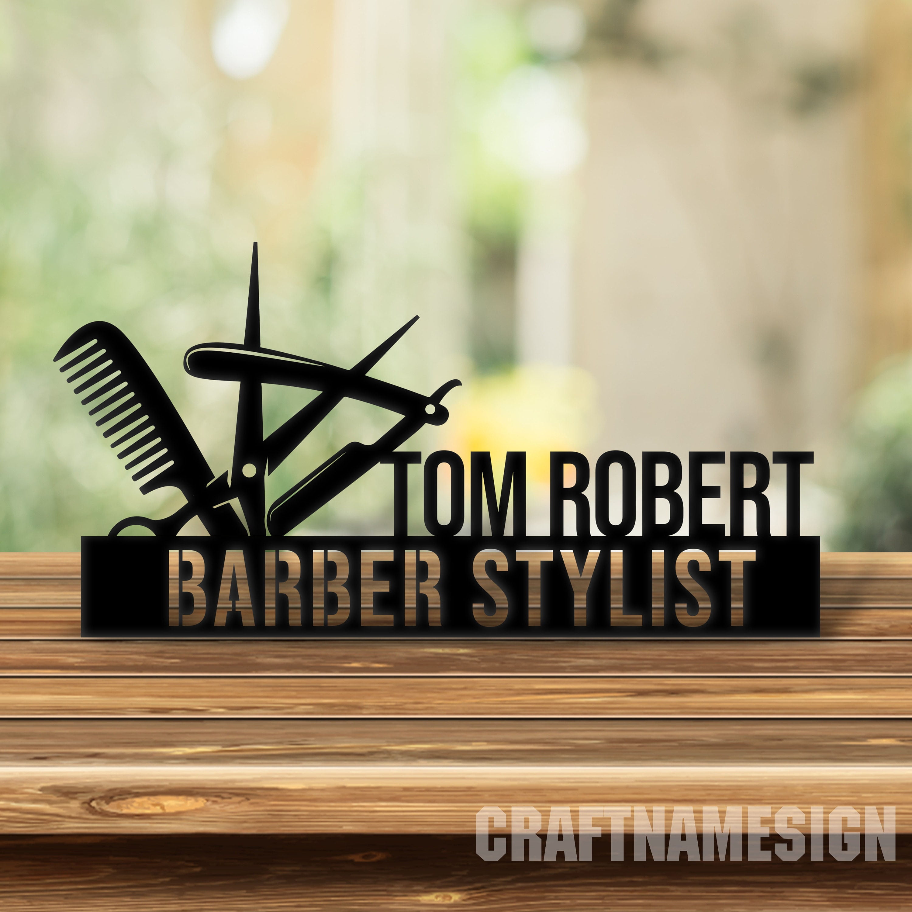 Craftnamesign Custom Wooden Barber Desk Name Plate, Hair Stylist Hair ...