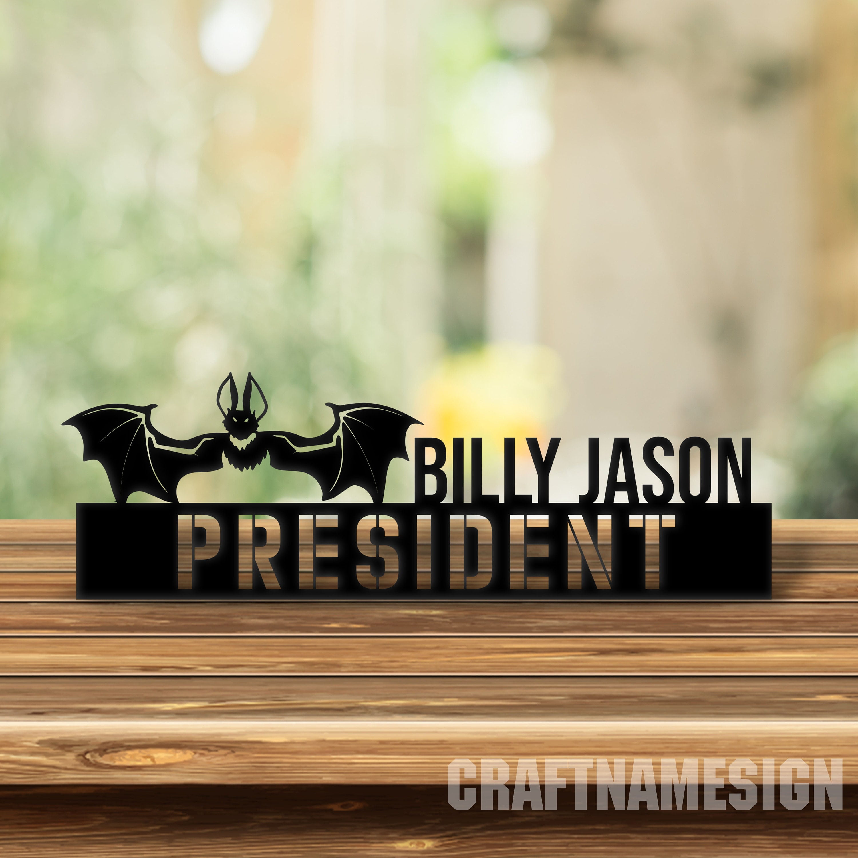 Craftnamesign Custom Wooden Bat Desk Name Plate, Bat Metal Nameplate ...