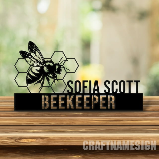 Craftnamesign Custom Wooden Bee Lover Desk Desk Name Plate, Beekeeper ...