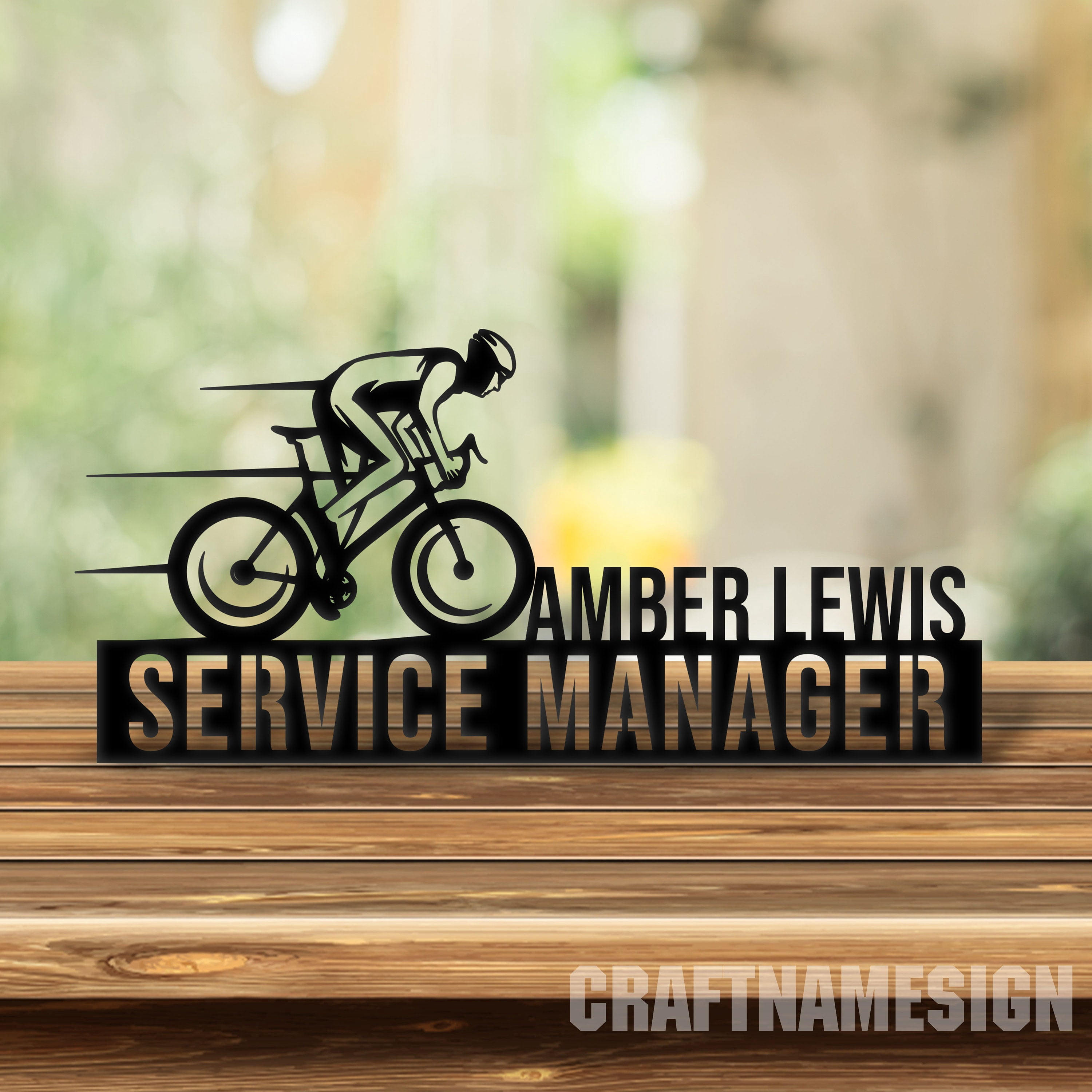 Craftnamesign Custom Wooden Bicycle Desk Name Plate, Cycling Metal ...