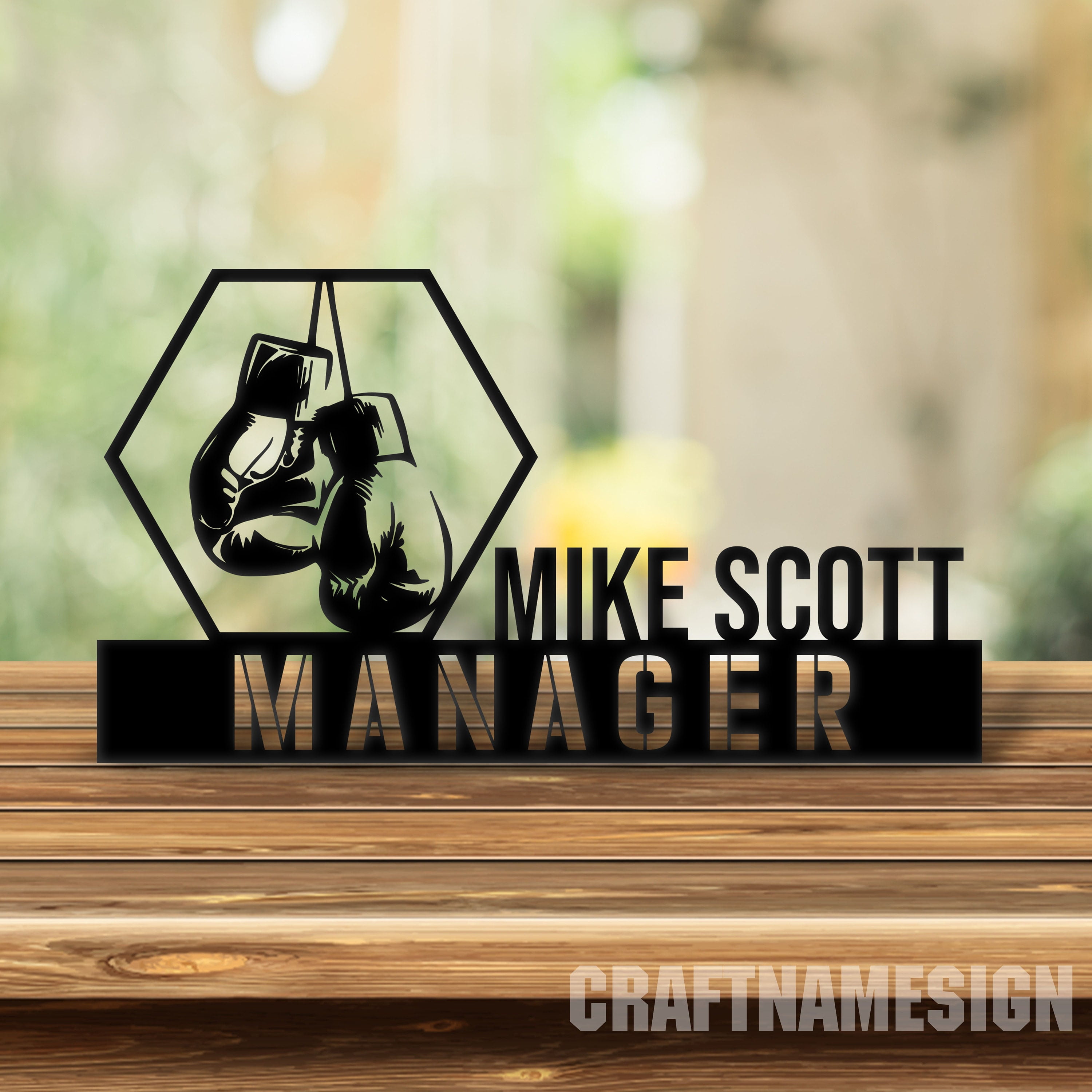 Craftnamesign Custom Wooden Boxing Gloves Desk Name Plate, Boxing Metal ...