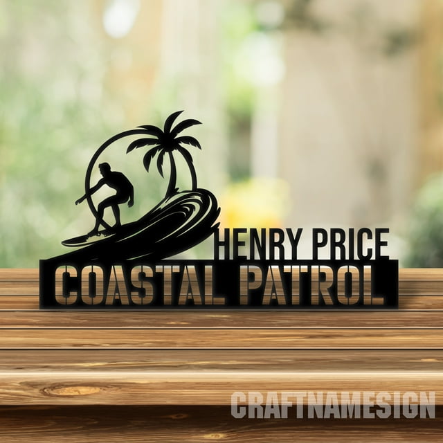 Craftnamesign Custom Wooden Boy Surfing Desk Name Plate, Surfer Metal ...