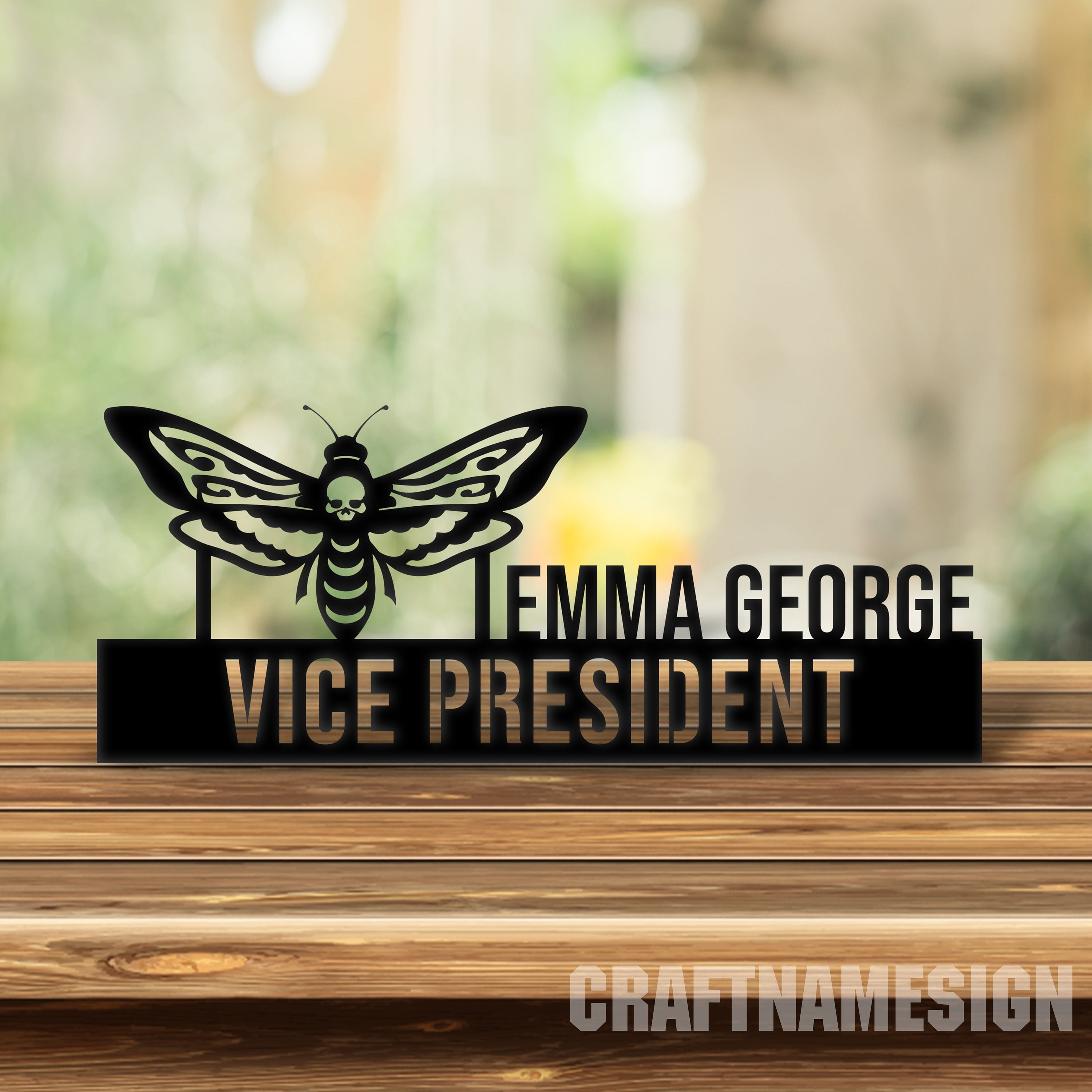 Craftnamesign Custom Wooden Butterfly Skull Desk Name Plate, Emo Goth ...