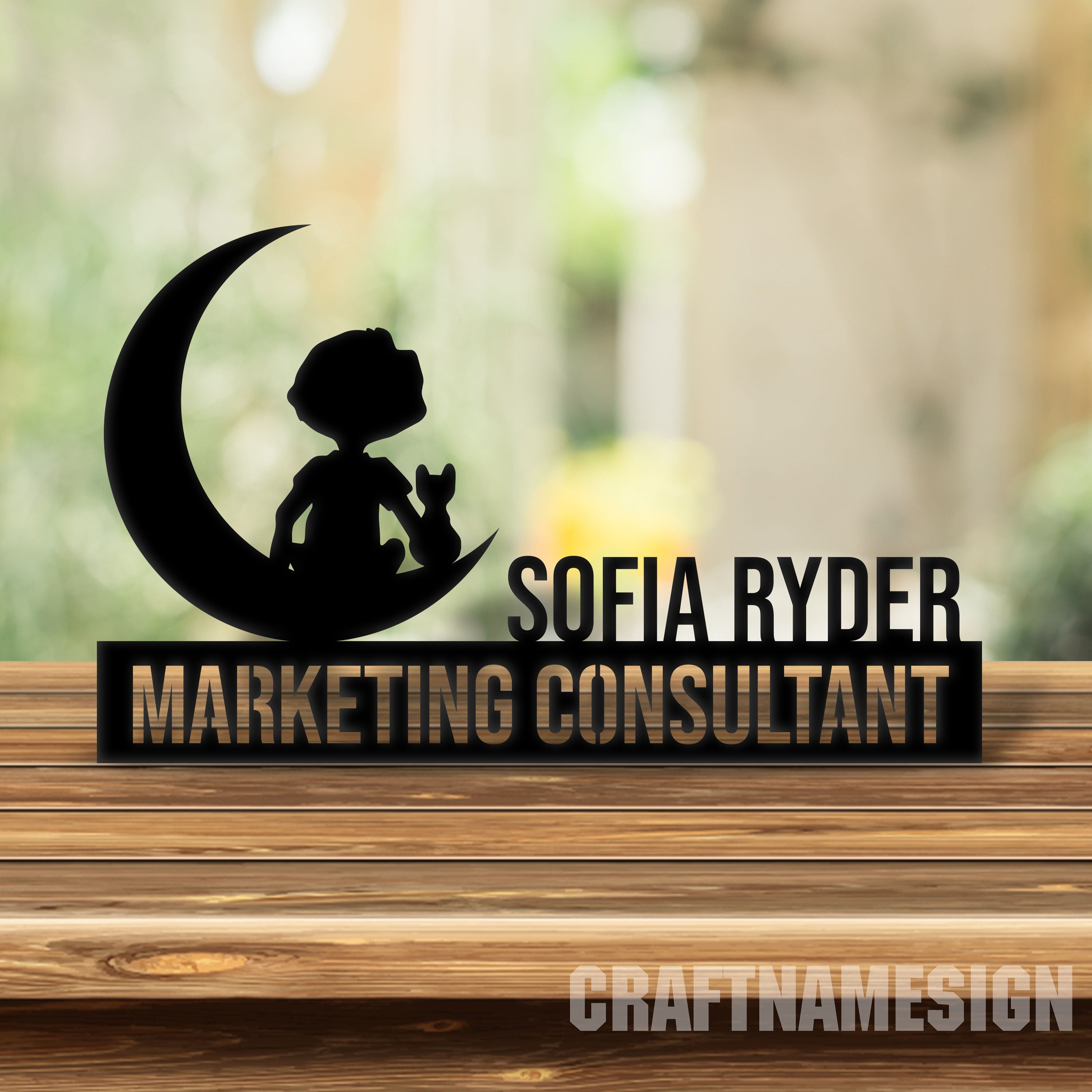 Craftnamesign Custom Wooden Desk Name Plate for Cat Lover, Cat and Girl ...