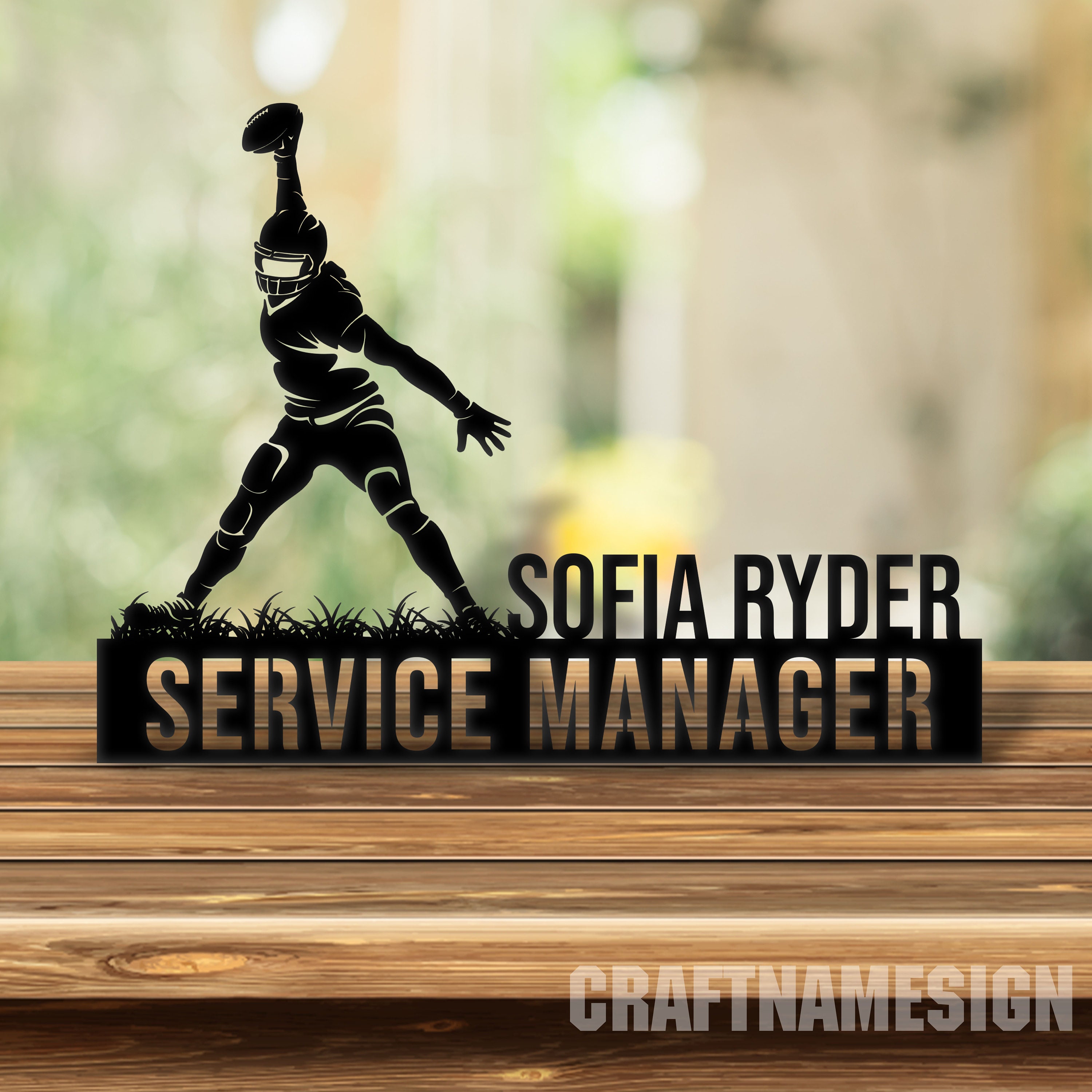 Craftnamesign Custom Wooden Desk Name Plate for Football Lover ...