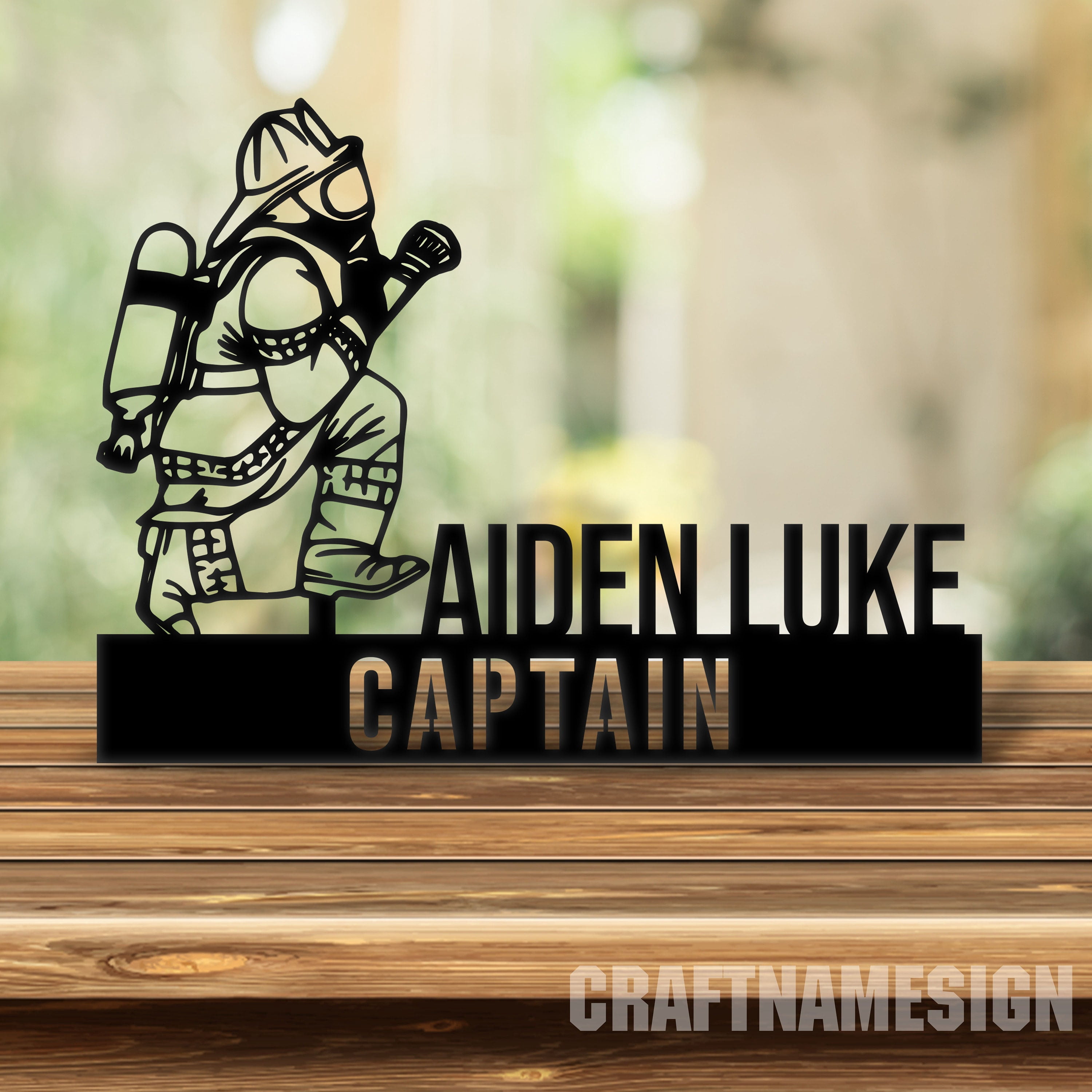 Craftnamesign Custom Wooden Firefighter Desk Name Plate, Fireman Metal ...