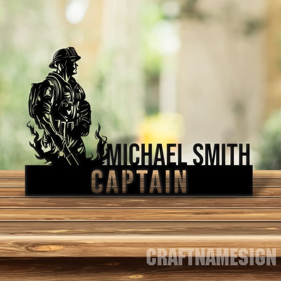 Craftnamesign Custom Wooden Firefighter Desk Name Plate, Fireman Metal ...