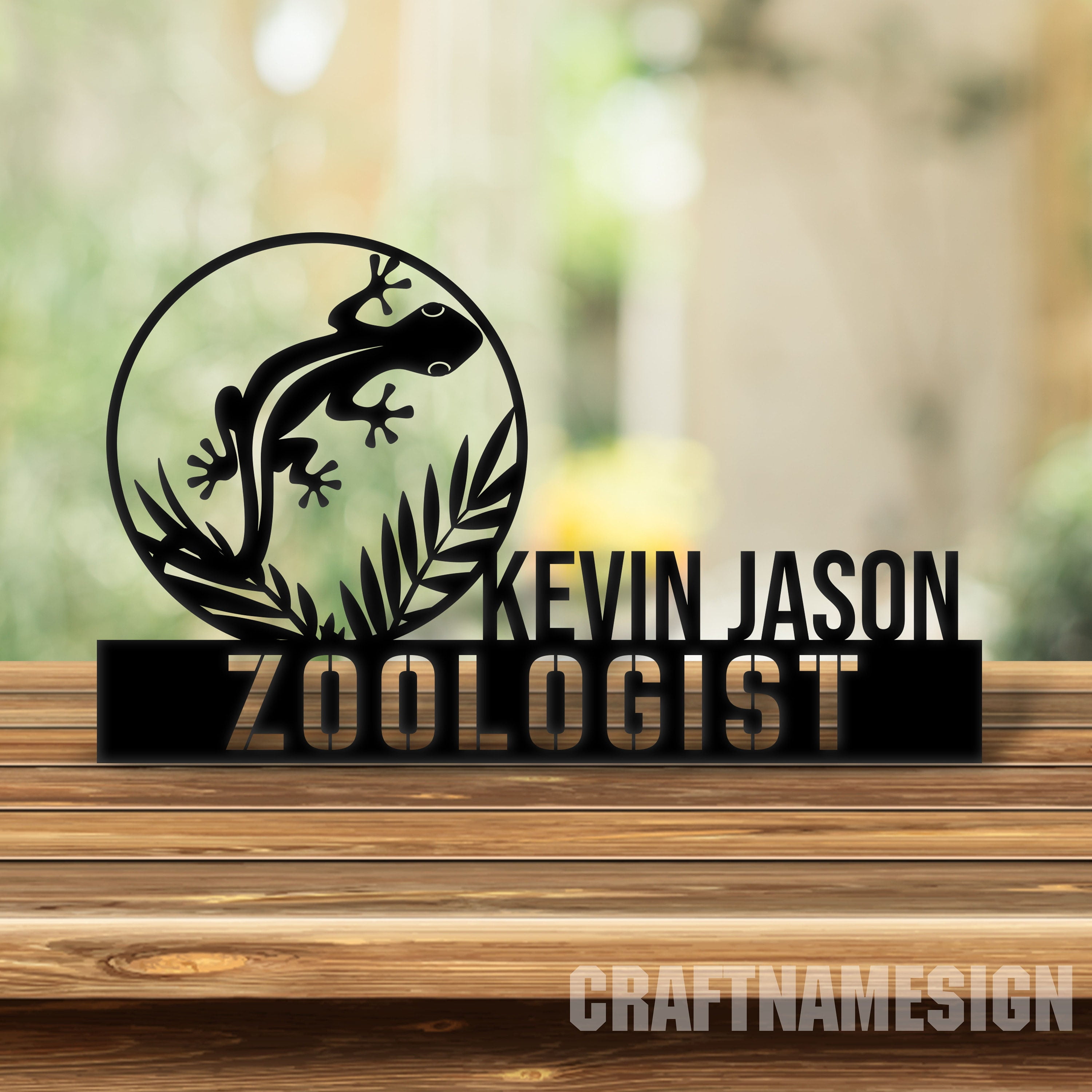 Craftnamesign Custom Wooden Gecko Desk Name Plate, Ledge Lizard Metal ...