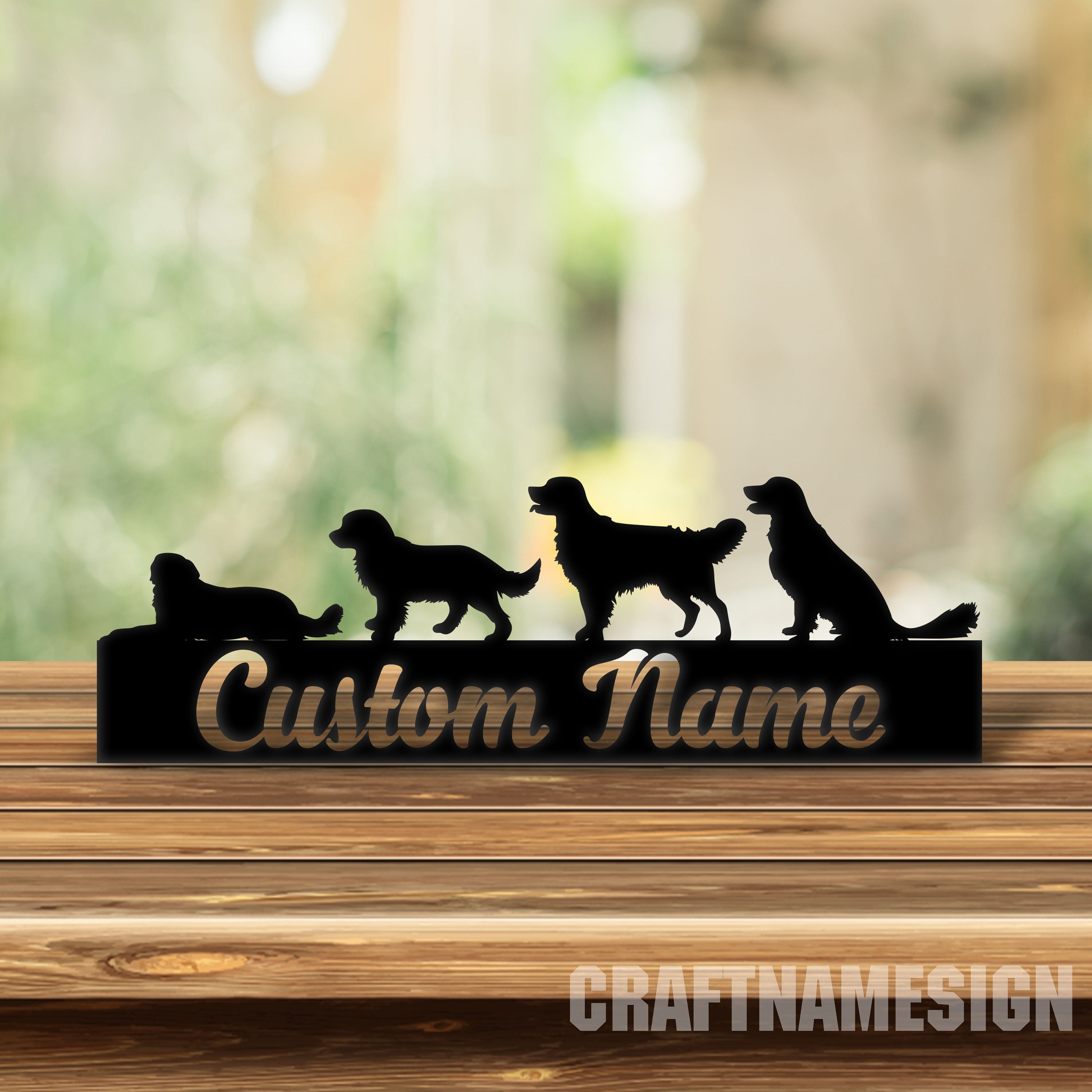 Craftnamesign Custom Wooden Golden Retriever Desk Name Plate, Goldie ...