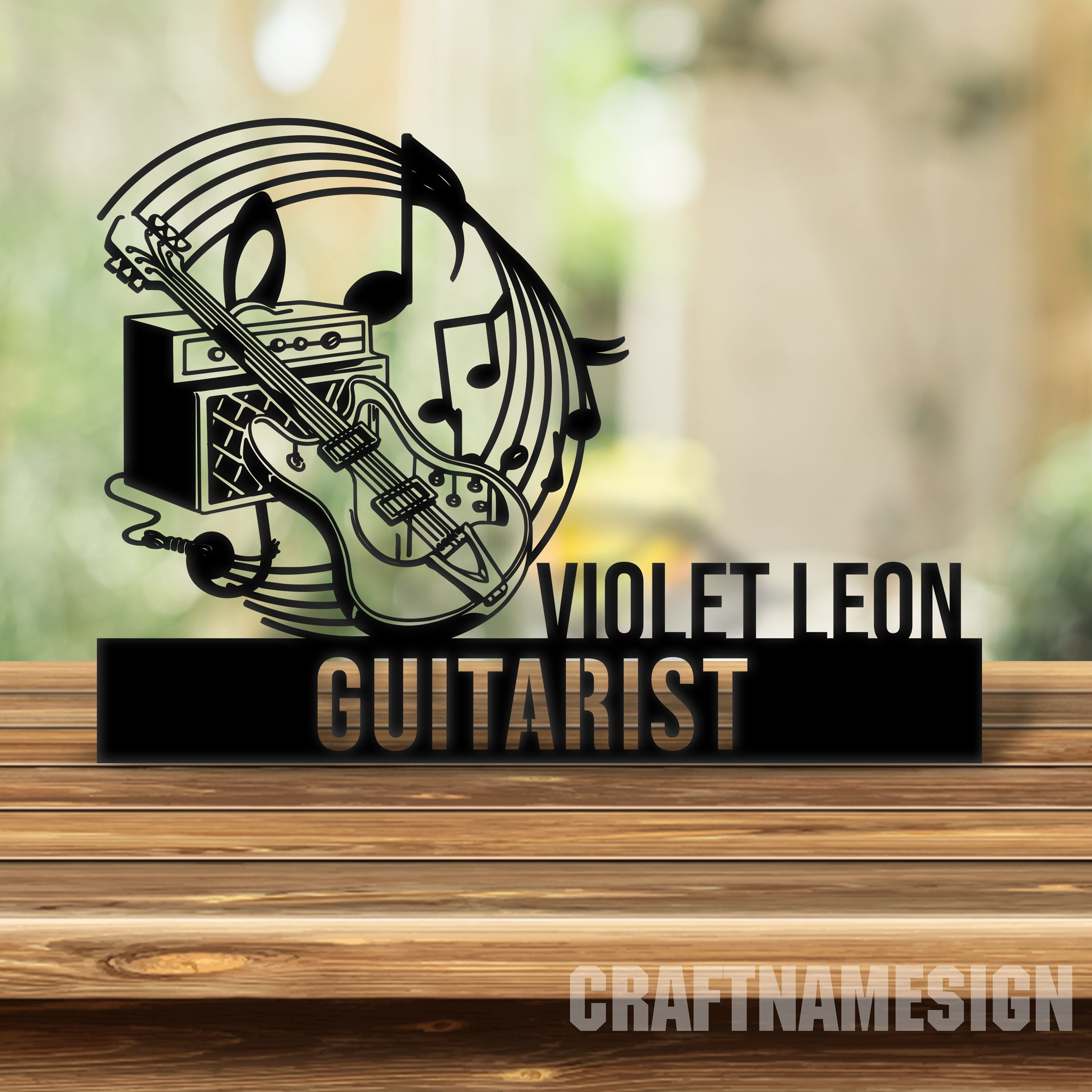 Craftnamesign Custom Wooden Guitar Player Desk Name Plate, Guitarist ...
