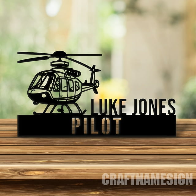 Craftnamesign Custom Wooden Helicopter Airplane Desk Name Plate, Pilot Metal Nameplate for desk ...