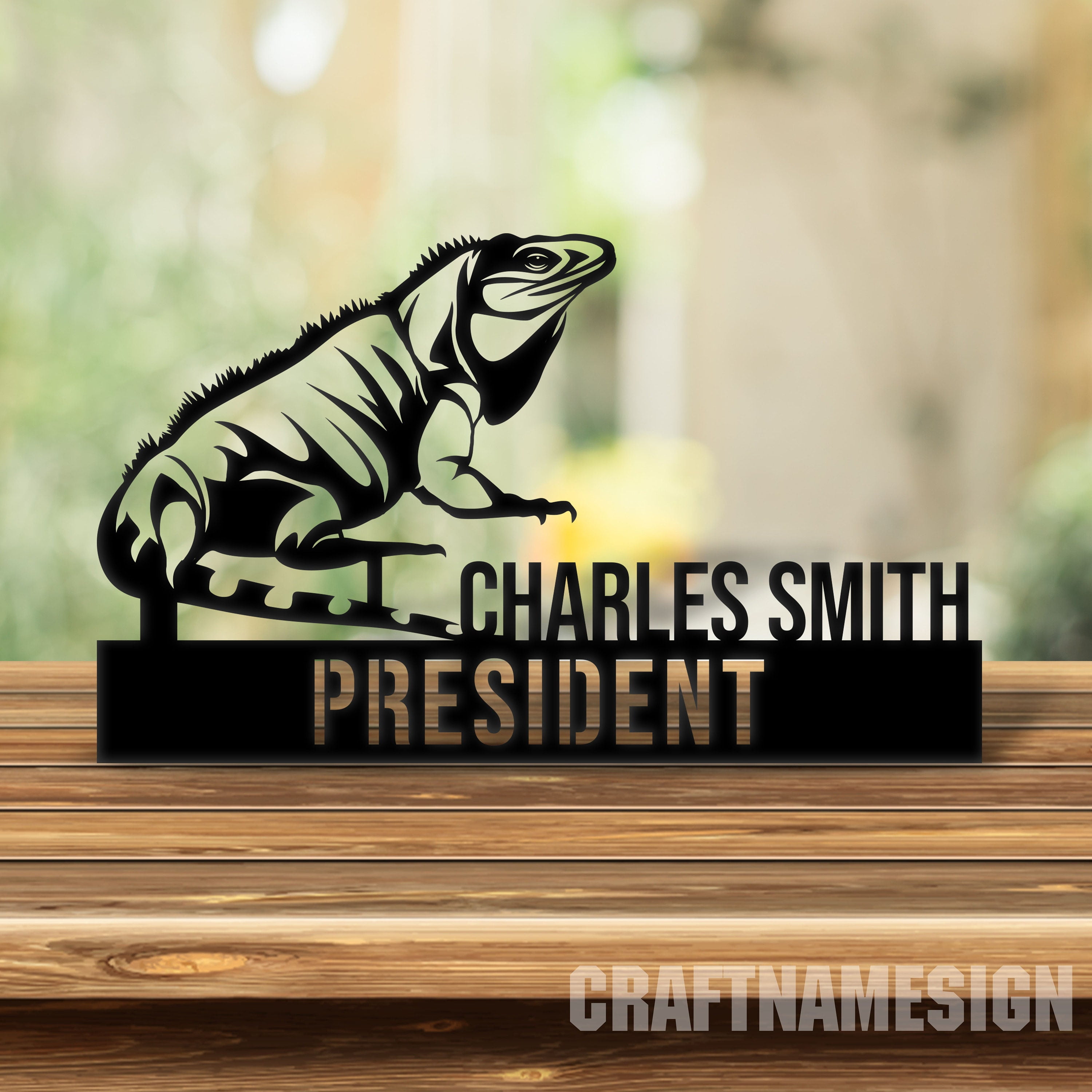 Craftnamesign Custom Wooden Iguana Desk Name Plate, Lizard Metal ...