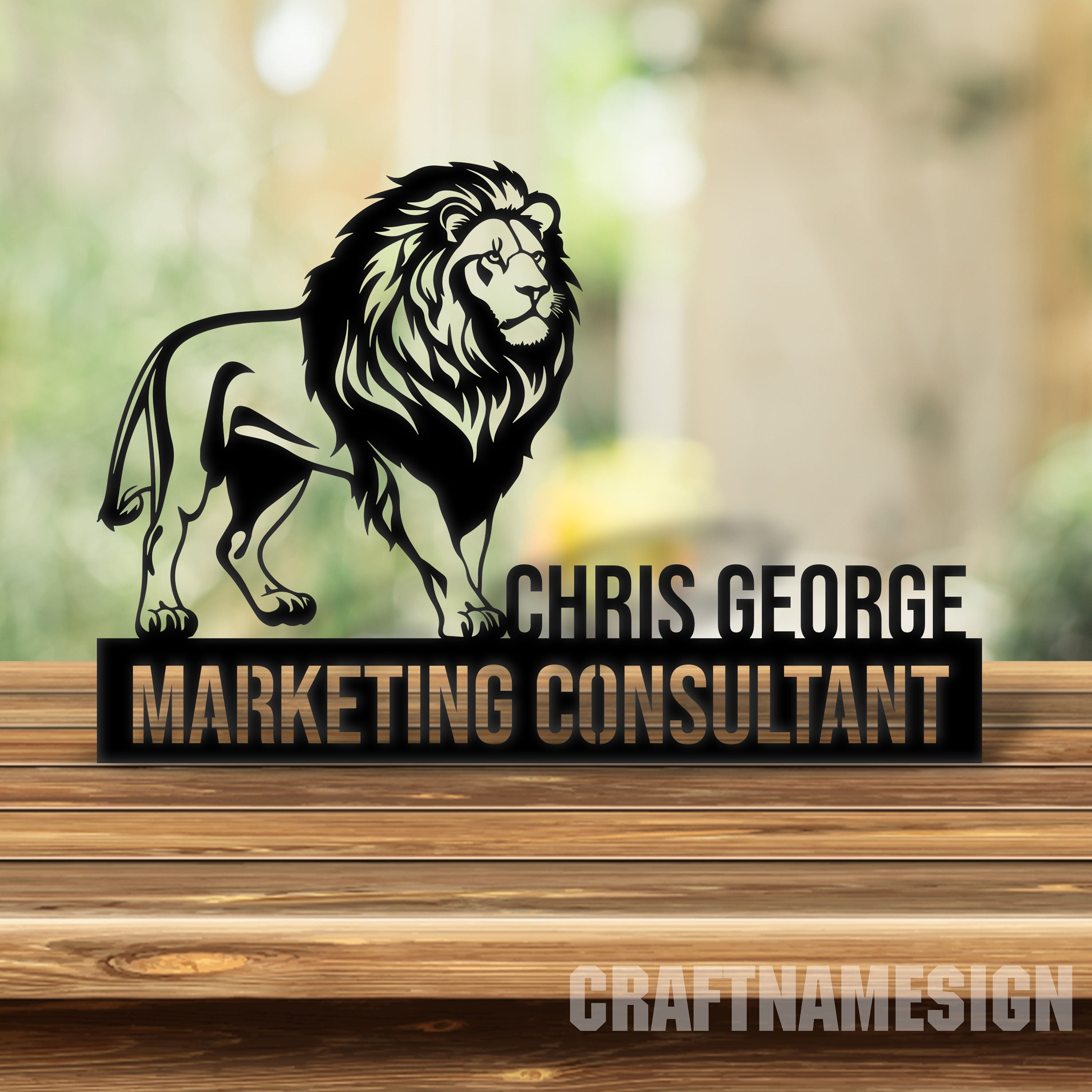 Craftnamesign Custom Wooden King Lion Desk Name Plate, Lion Lover Metal ...