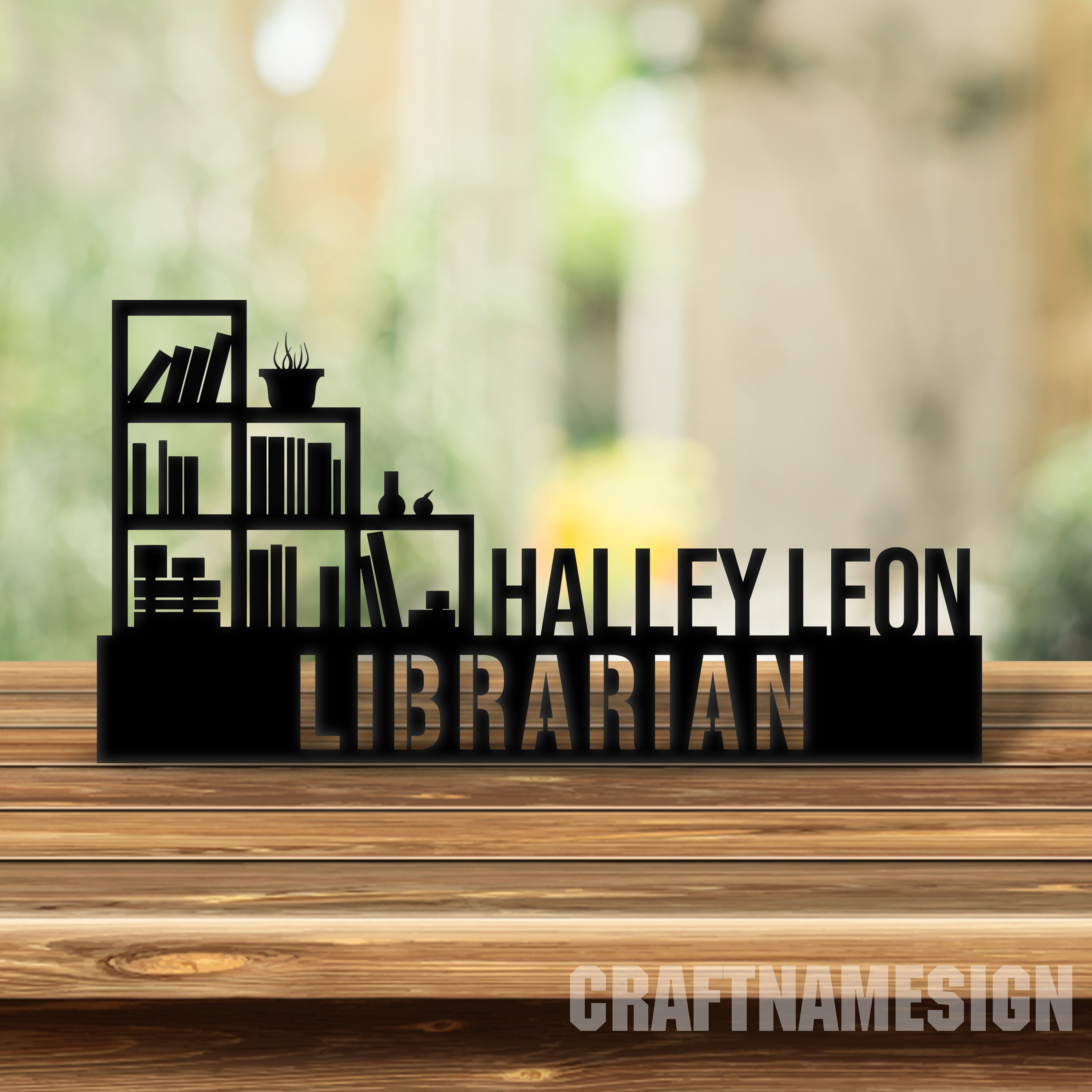 Craftnamesign Custom Wooden Librarian Desk Name Plate, Library Metal ...
