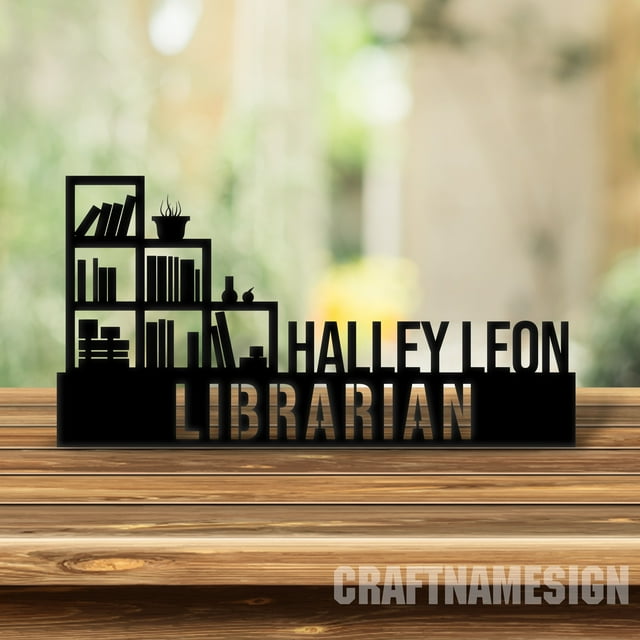 Craftnamesign Custom Wooden Librarian Desk Name Plate, Library Metal ...