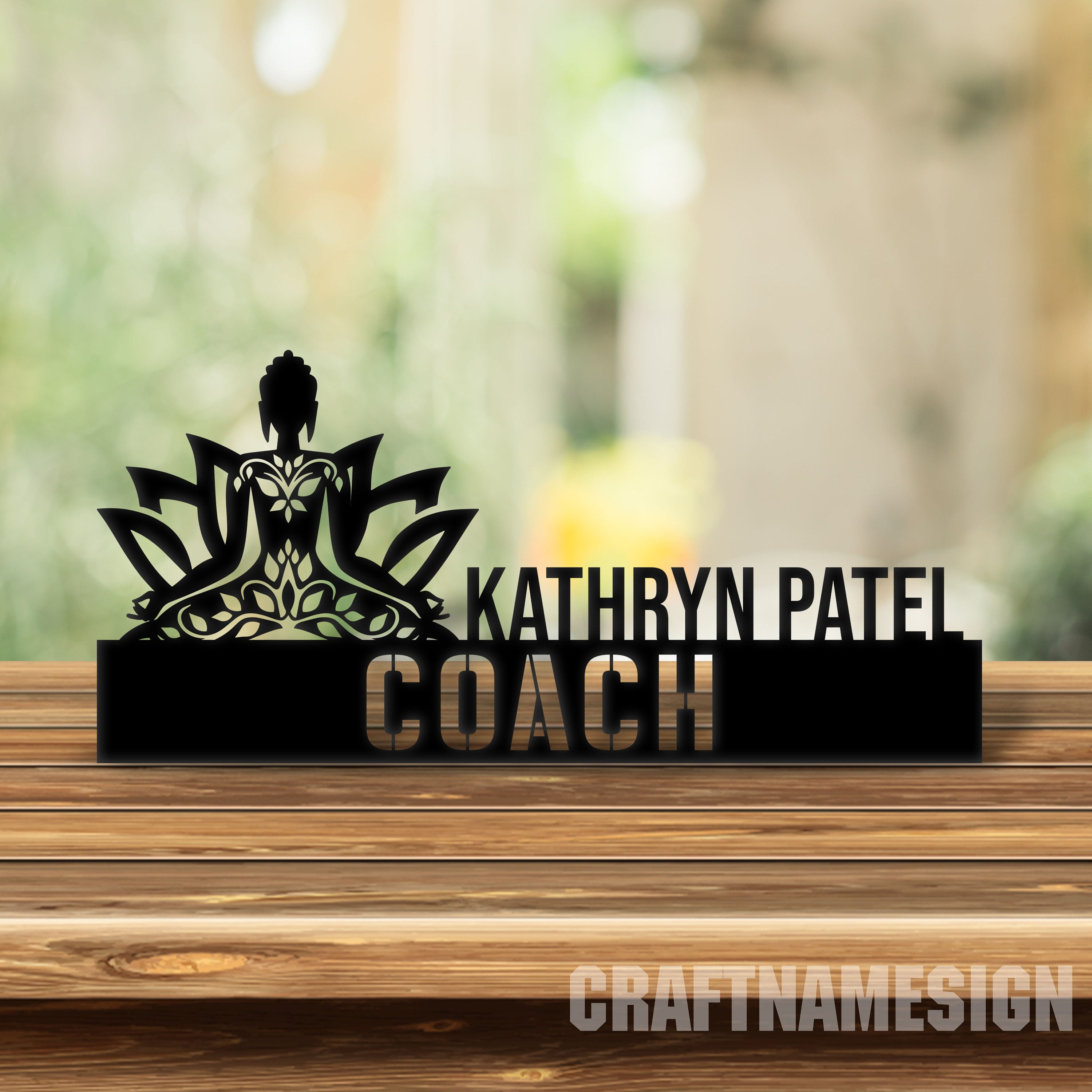 Craftnamesign Custom Wooden Mandala Yoga Girl Desk Name Plate, Namaste ...