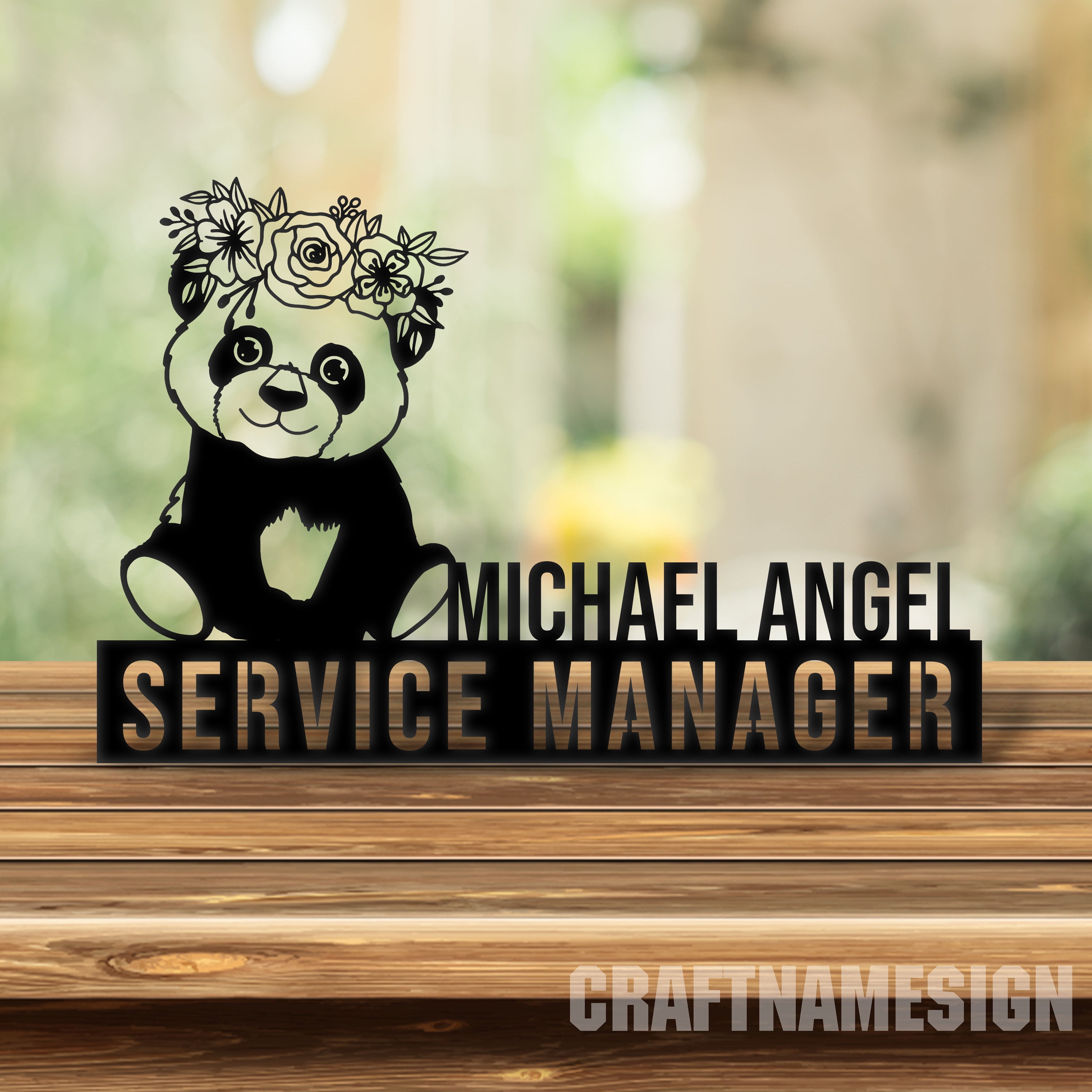 Craftnamesign Custom Wooden Panda Bear Desk Name Plate, Animal Lover ...