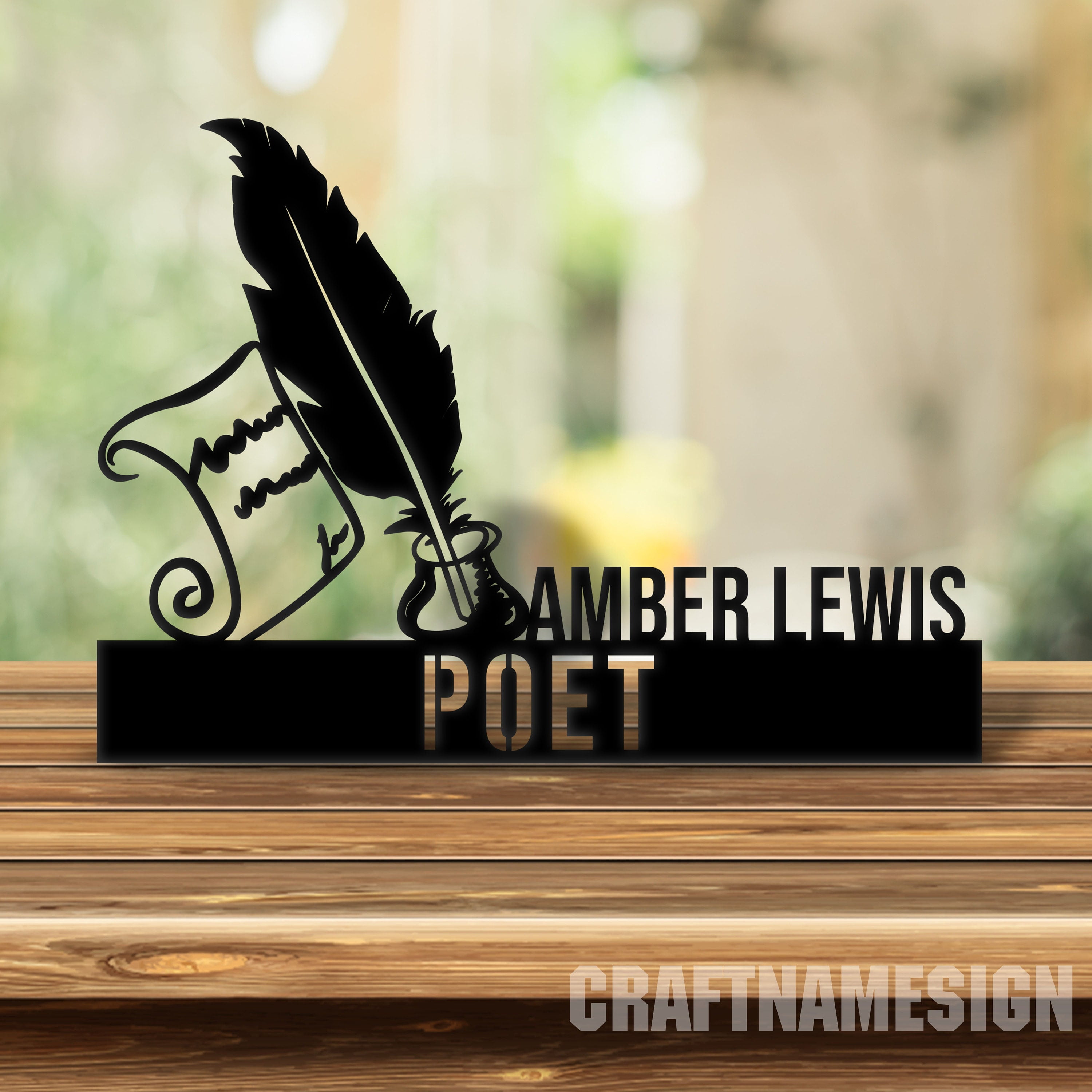 Craftnamesign Custom Wooden Poet Desk Name Plate, Poetry Writer Metal ...