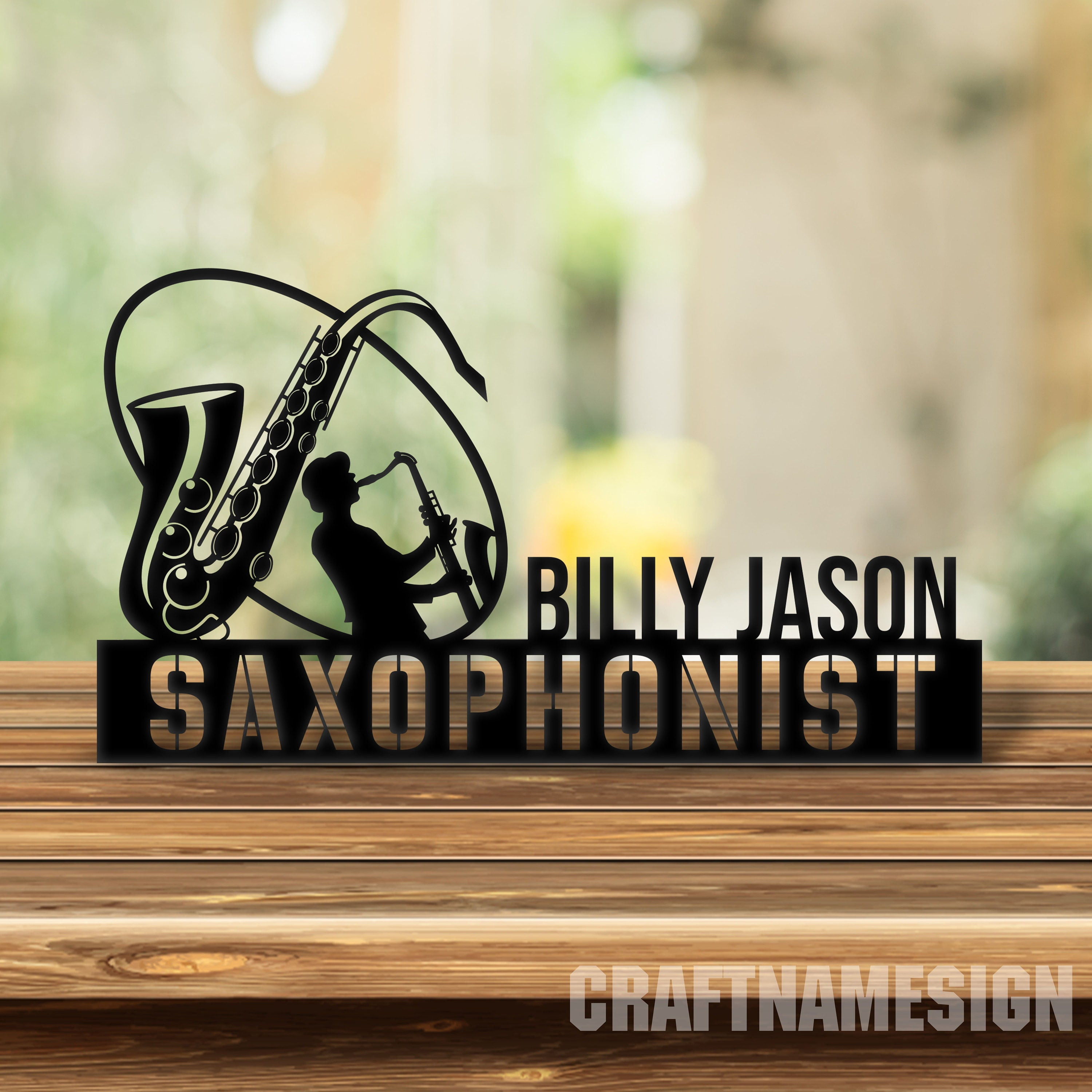 Craftnamesign Custom Wooden Saxophone Desk Name Plate, Musical ...