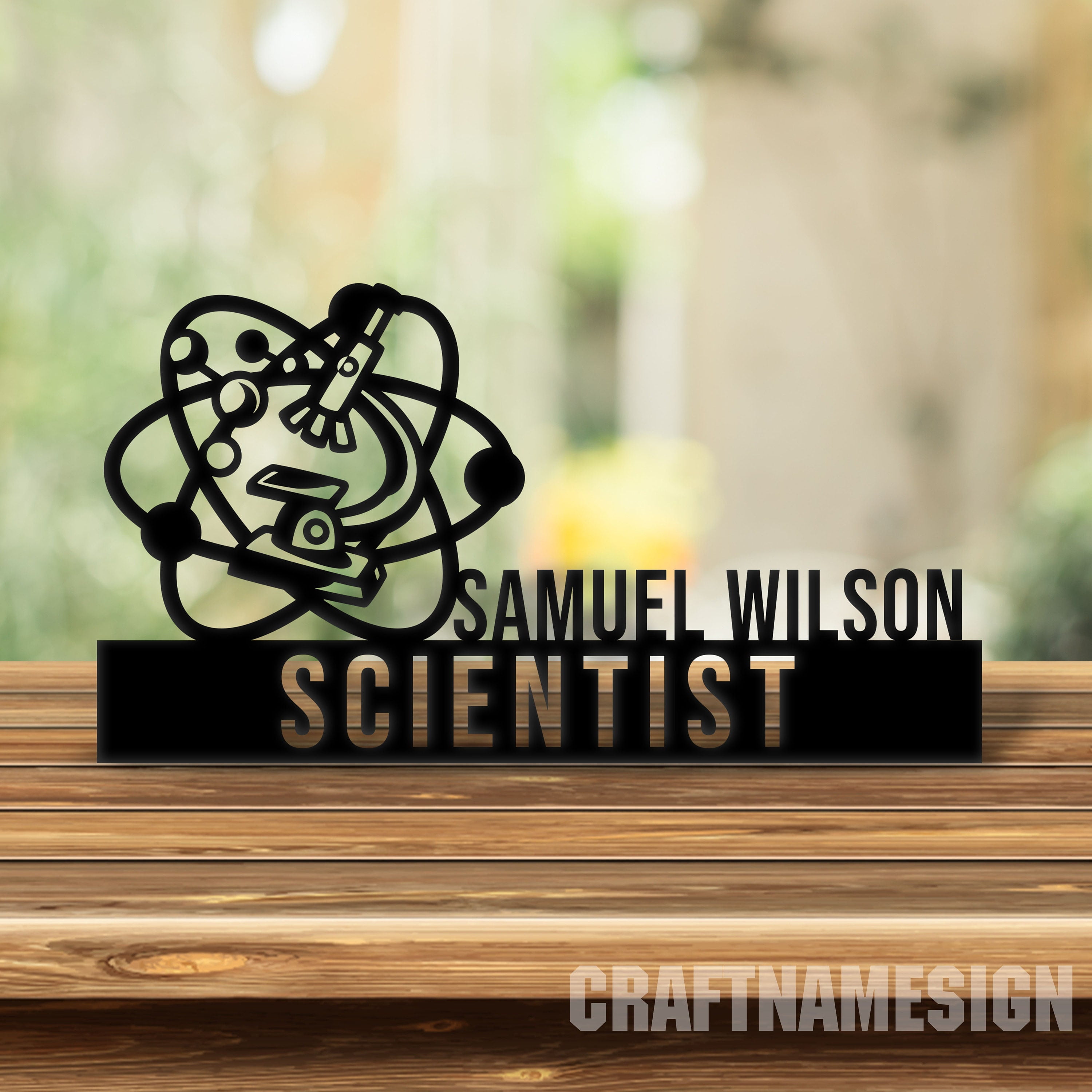 Craftnamesign Custom Wooden Scientist Desk Name Plate, Science Lover ...
