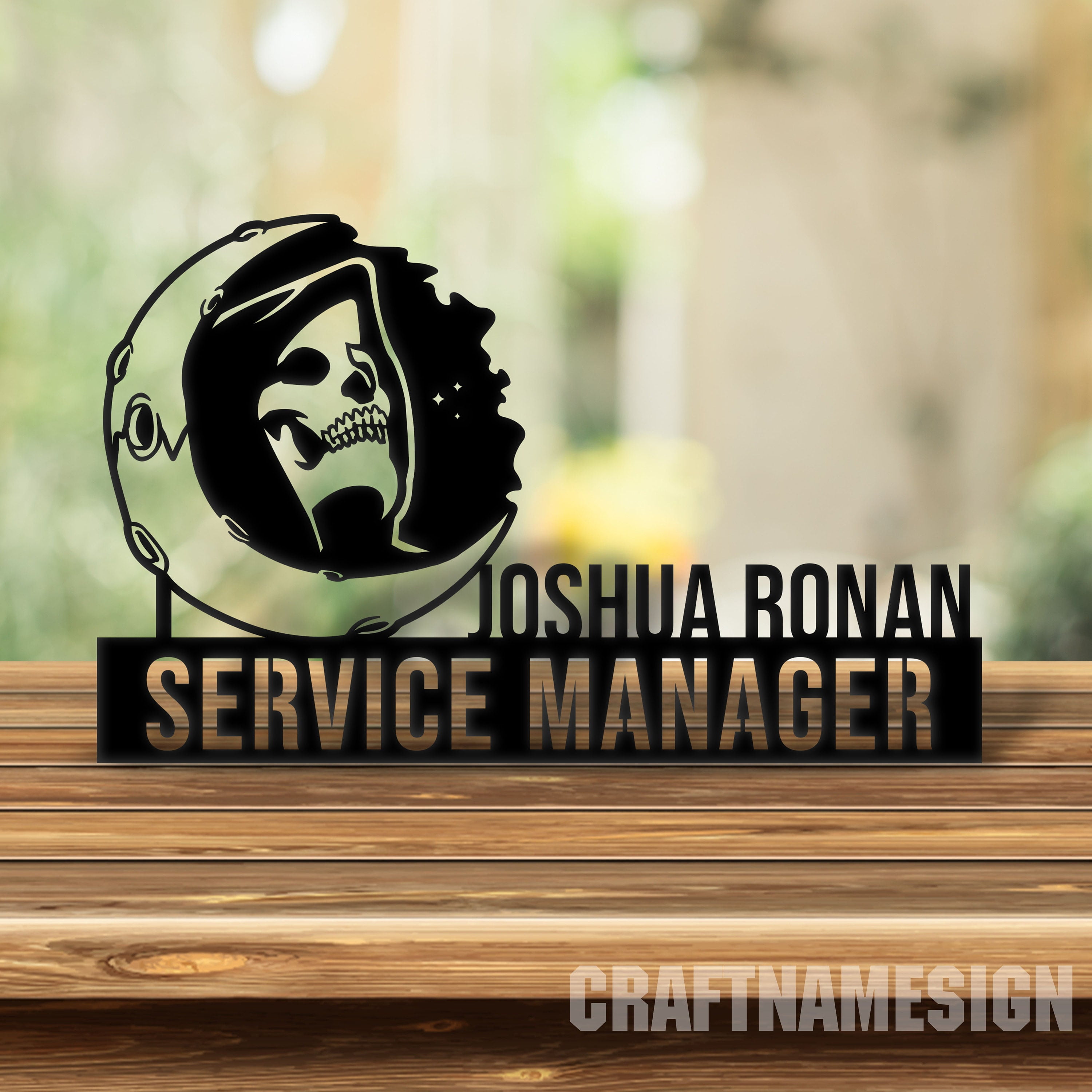 Craftnamesign Custom Wooden Skull and Moon Desk Name Plate, Emo Goth ...