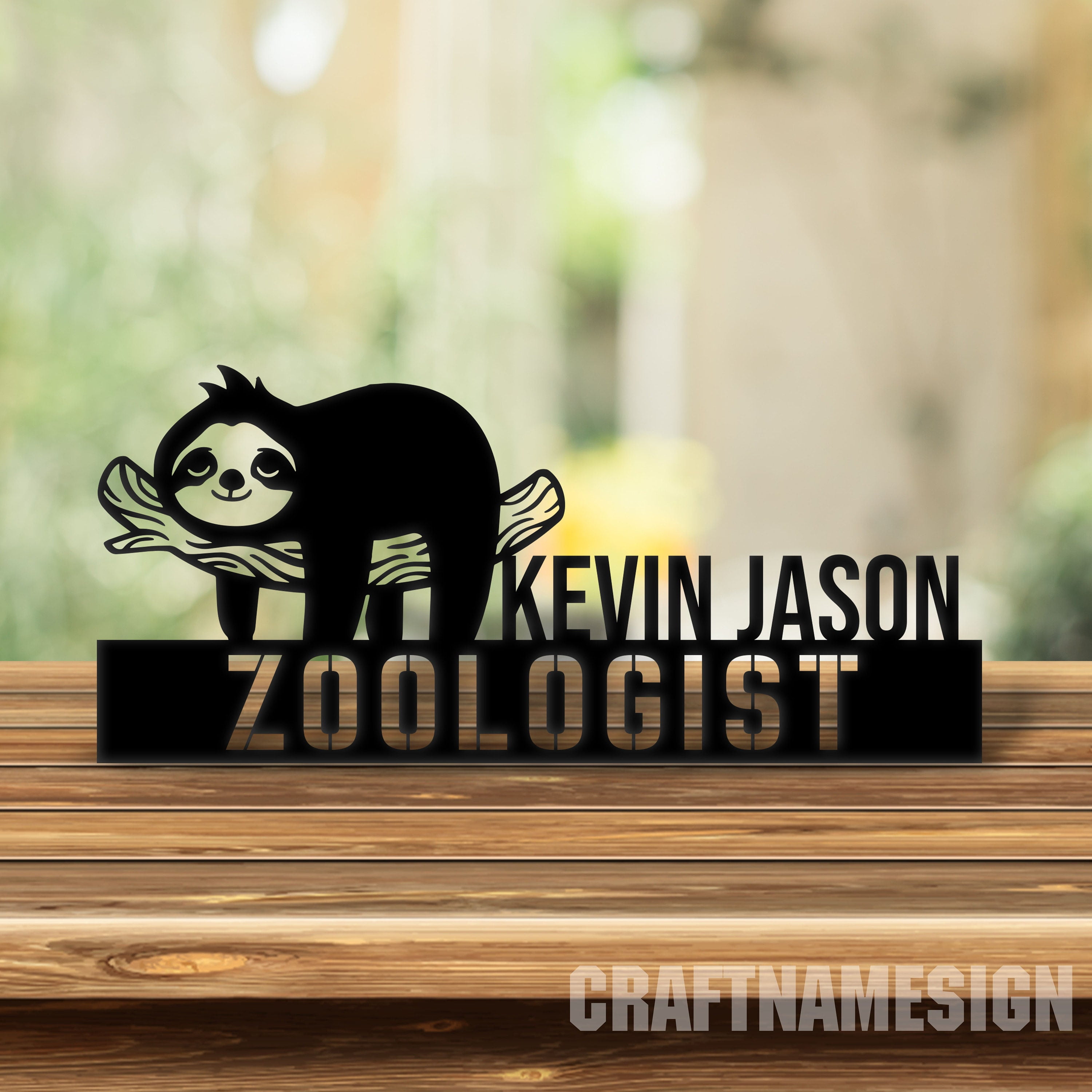 Craftnamesign Custom Wooden Sloth Desk Name Plate, Sloth Metal ...
