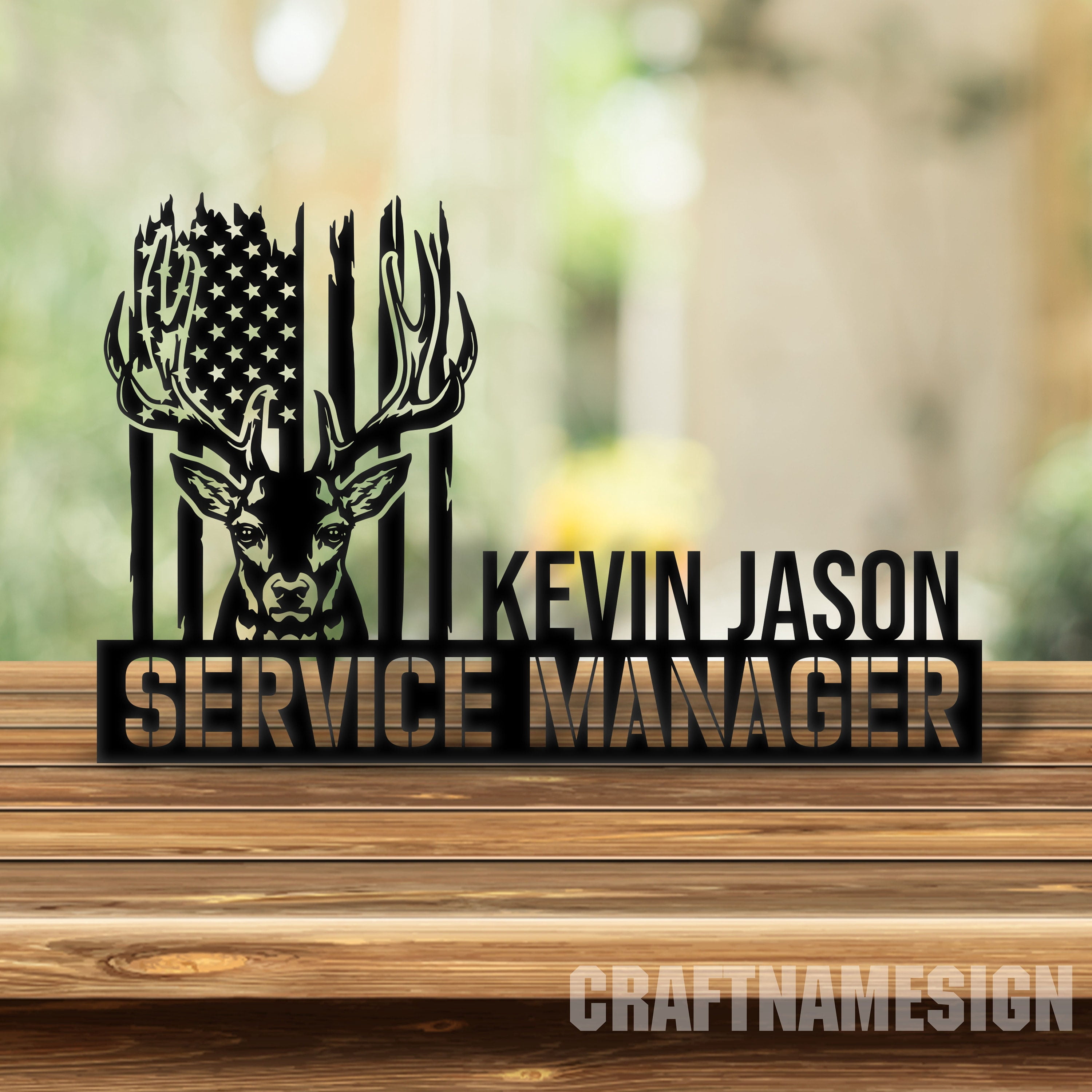 Craftnamesign Custom Wooden US Patriotic Deer Hunting Desk Name Plate ...