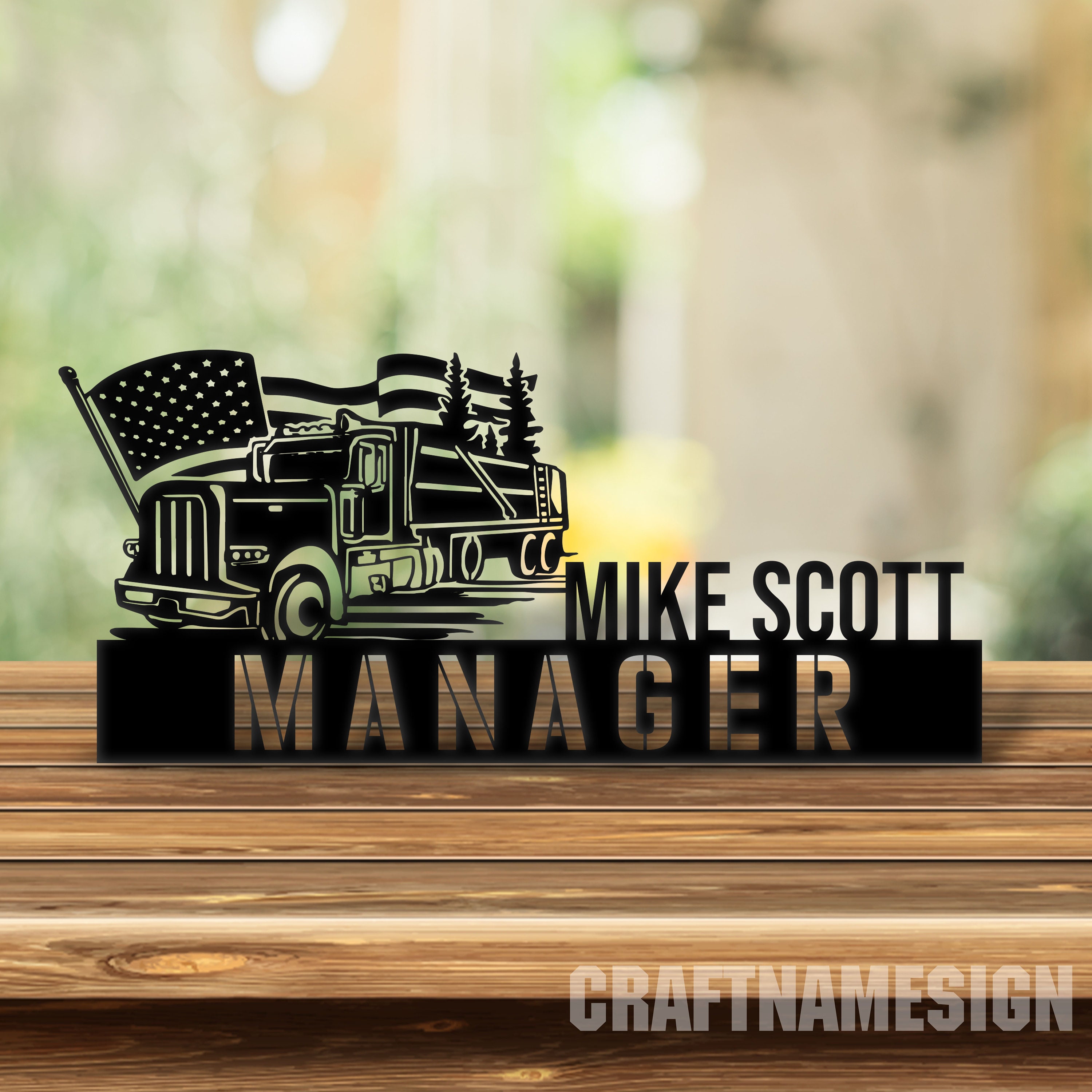 Craftnamesign Custom Wooden US Truck Driver Desk Name Plate, Trucker ...