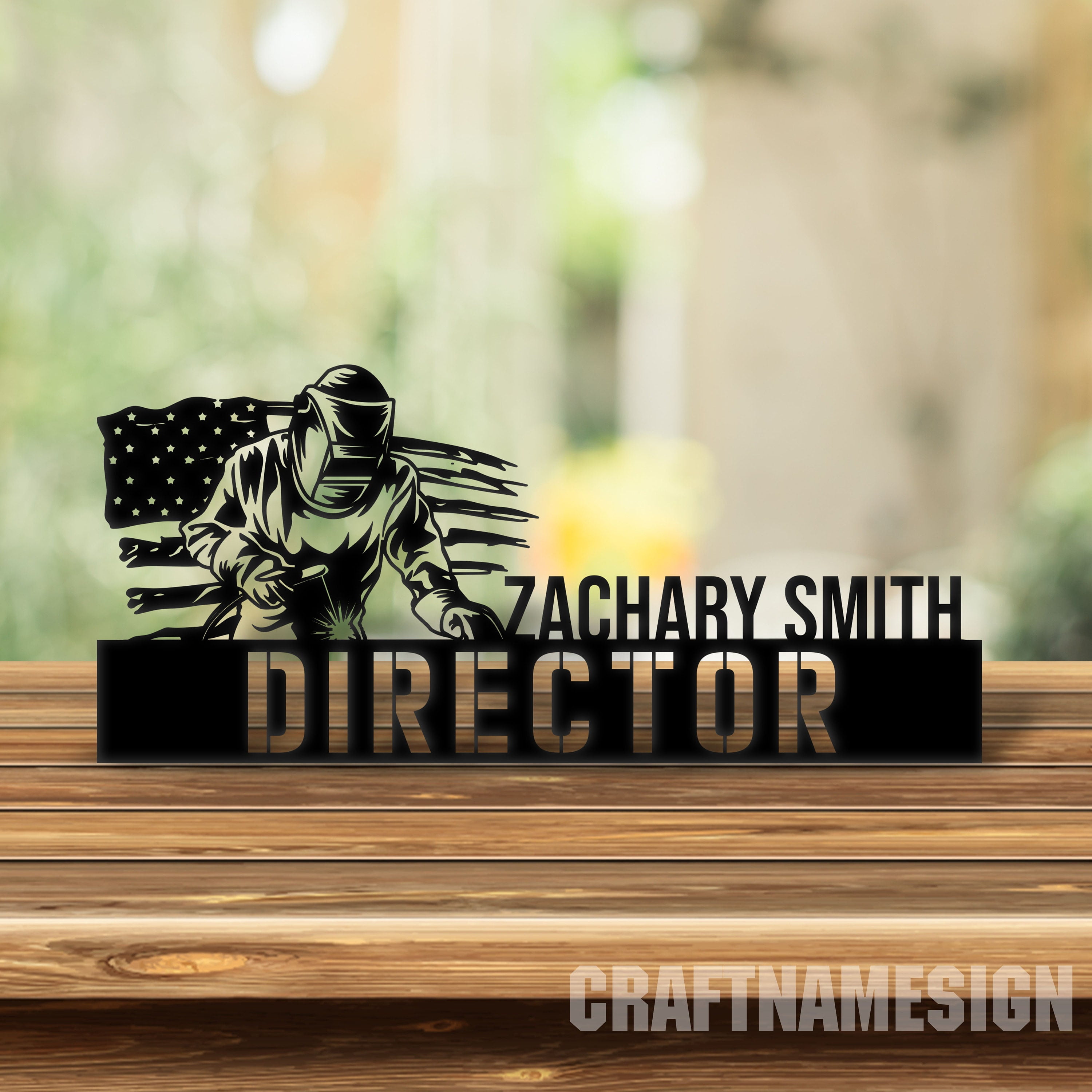 Craftnamesign Custom Wooden Welding US Flag Desk Name Plate, Welder ...