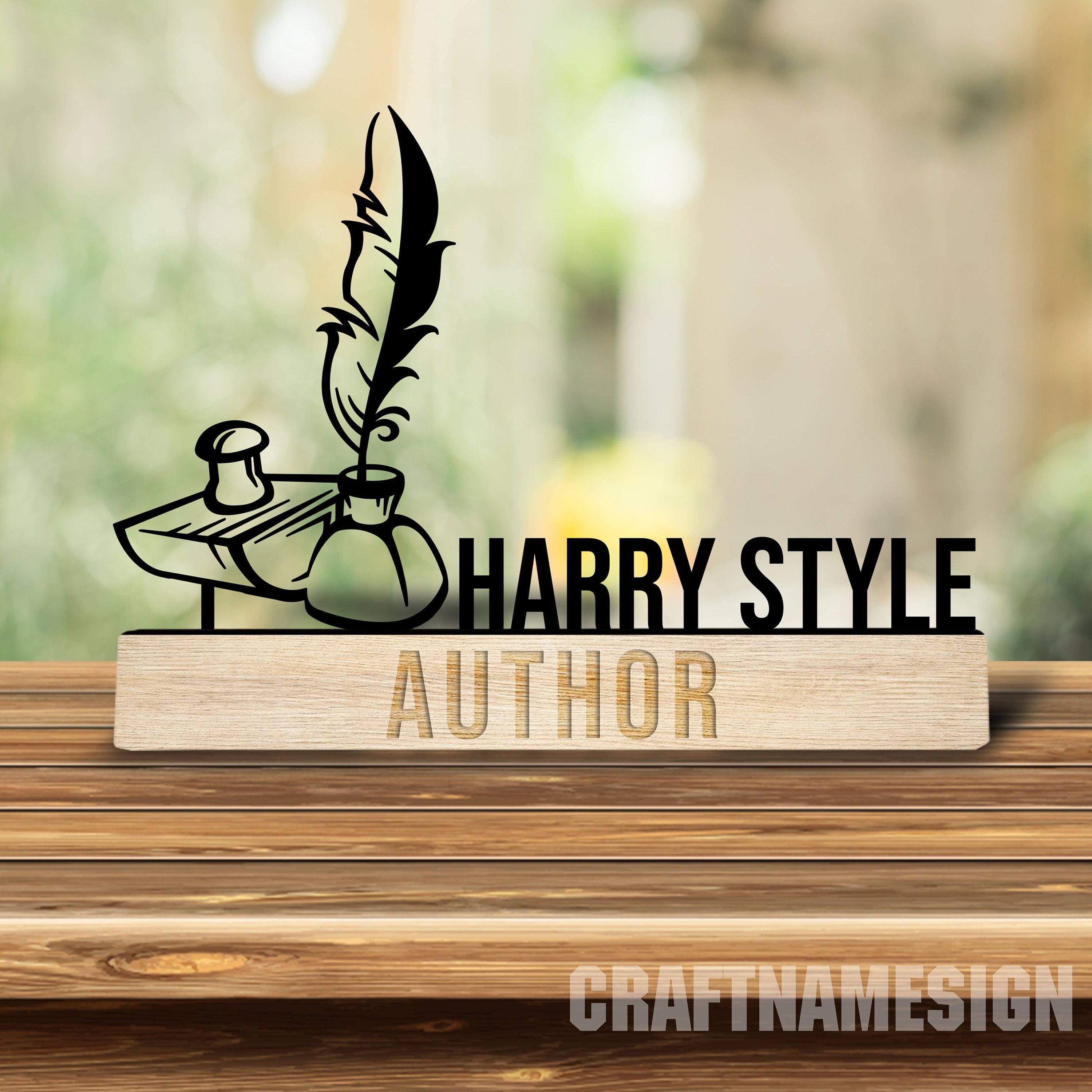 Craftnamesign Custom Wooden Writer Desk Name Plate, Writing Author ...